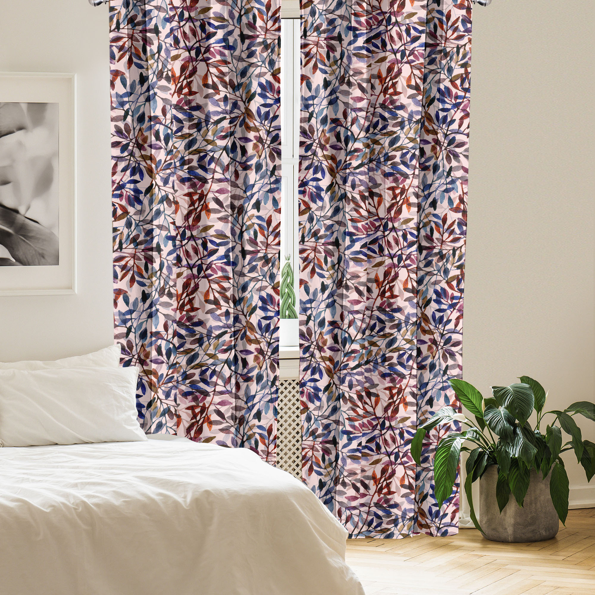 East Urban Home Retro Curtains Autumn Minimalist Leaves Art Pair of ...