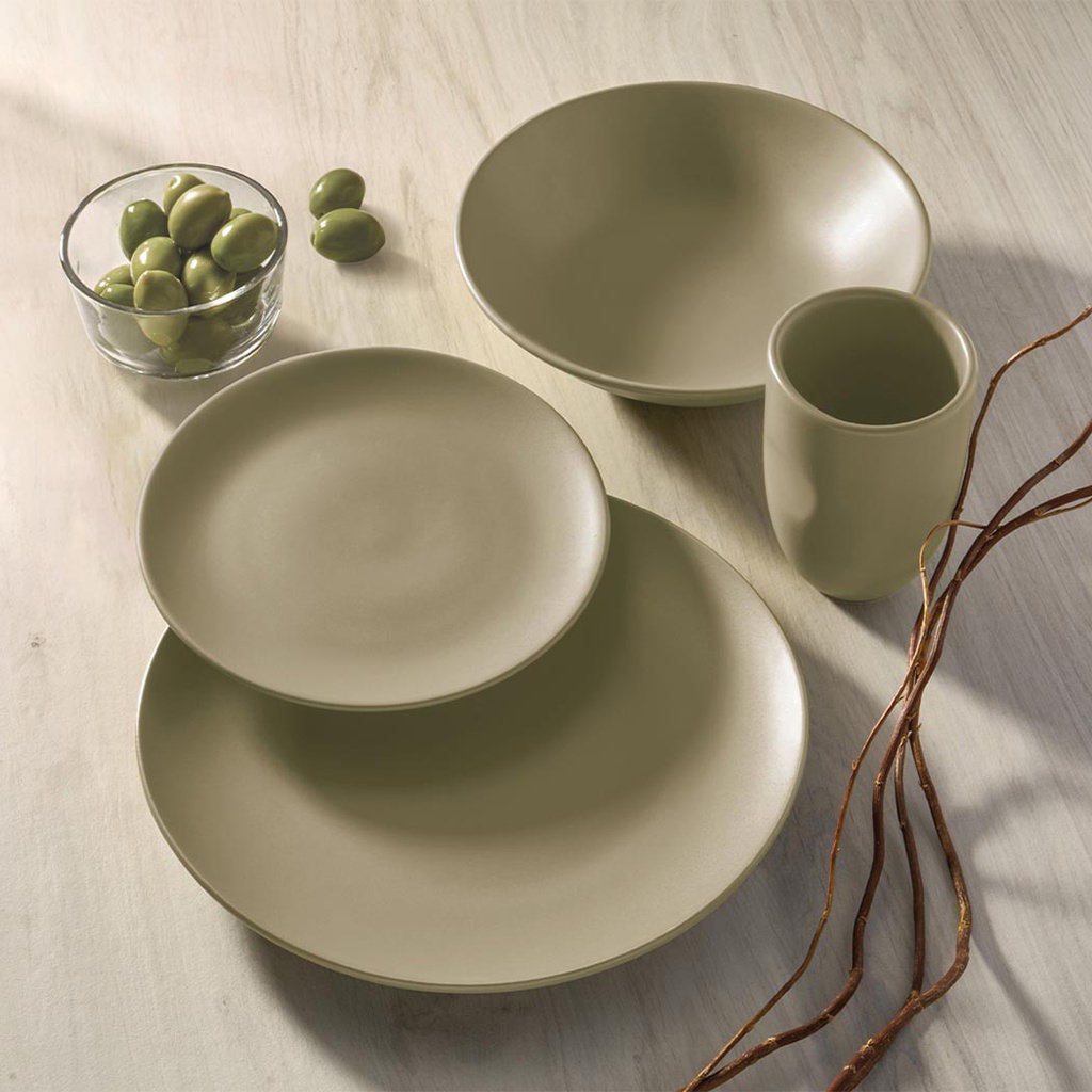 Oxford Unni Solids Olive Stoneware 16-piece Dinnerware Set, Service for ...