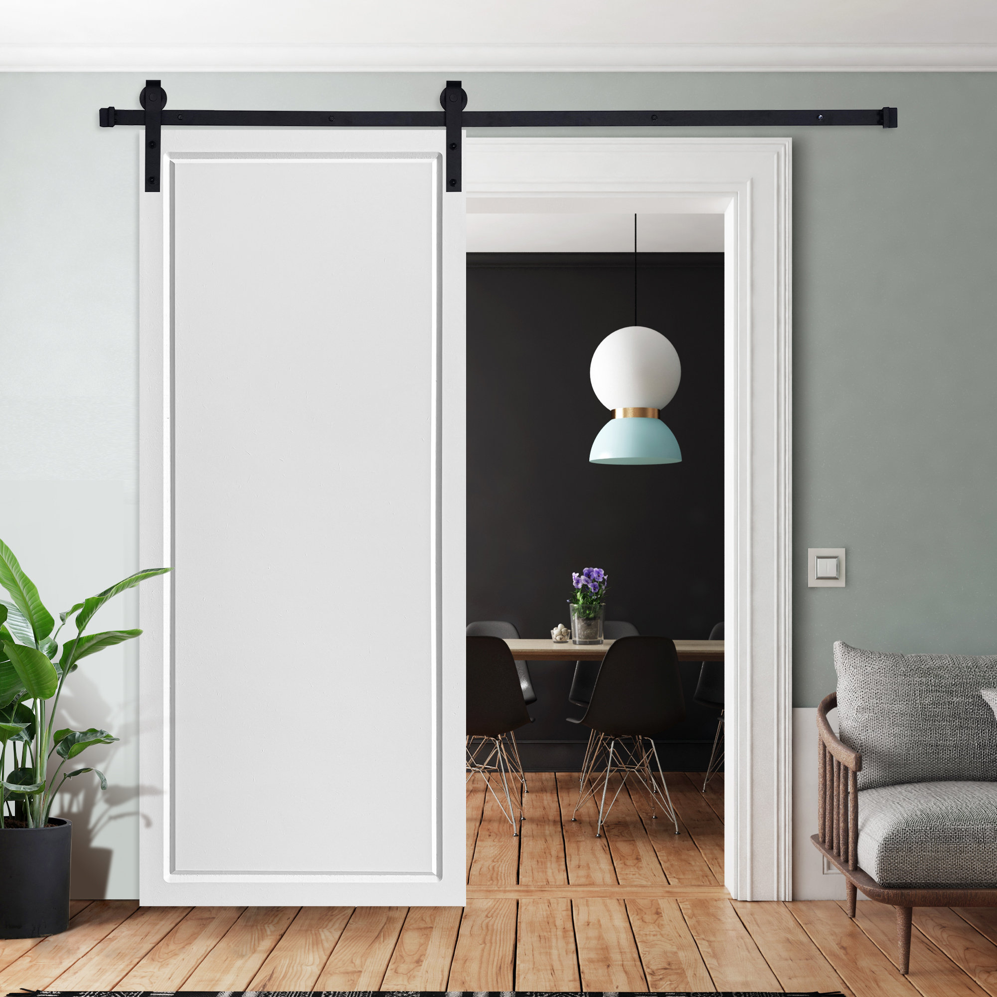 Daowoo Modern ONE PANEL Designed MDF Panel Black Painted Sliding Barn ...