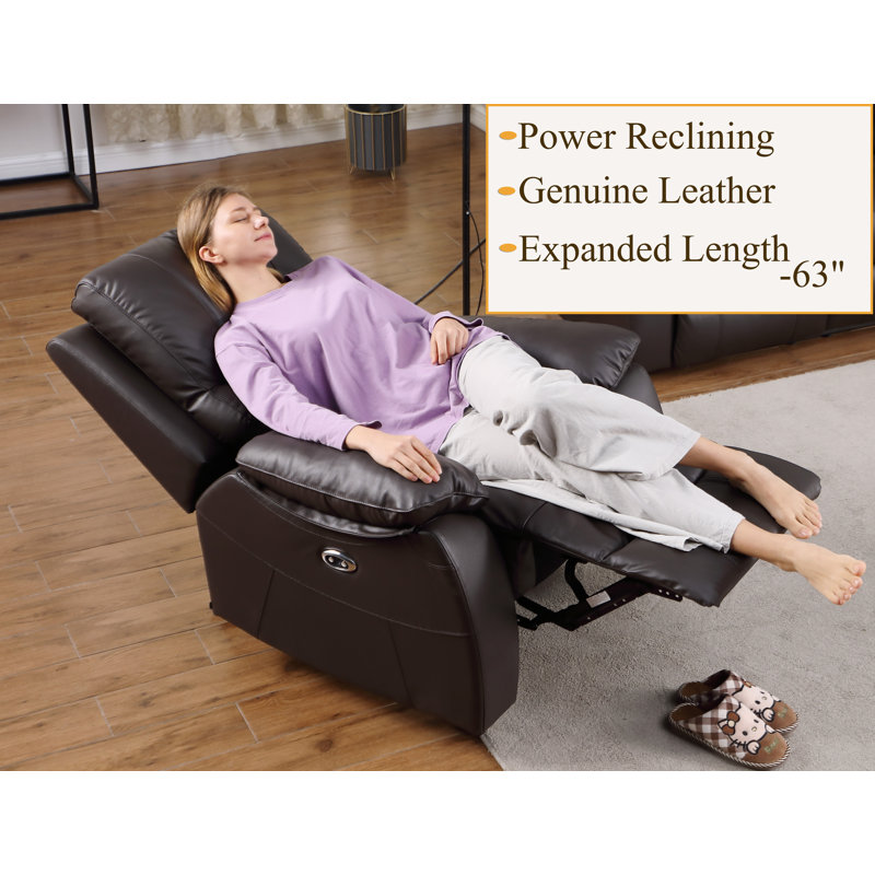 Latitude Run® Genuine Leather Single Reclining Chair With Overstuffed ...