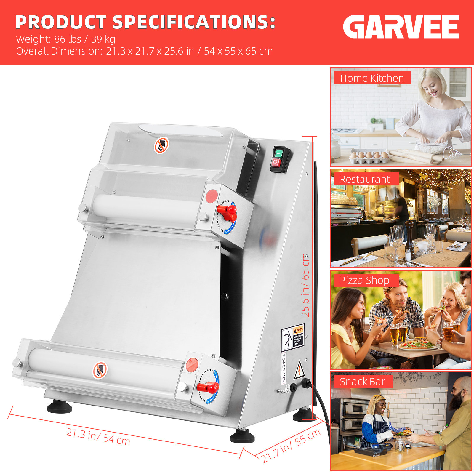 Fashionwu Commercial Pizza Dough Roller Sheeter, Max 16", Automatic ...