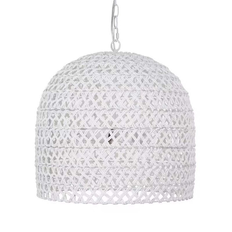 Ivy Bronx Hannchen 3 - Light White Woven Woven Wicker Rope Dome Pendant ...