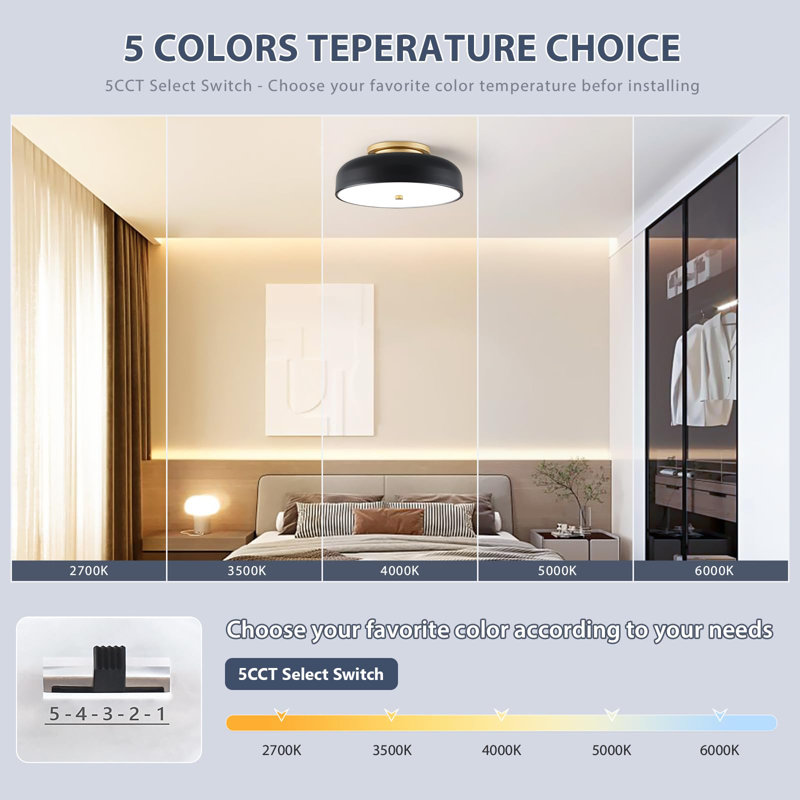 Mercer41 11.8 Inch Flush Mount Ceiling Light Dimmable Black Light ...