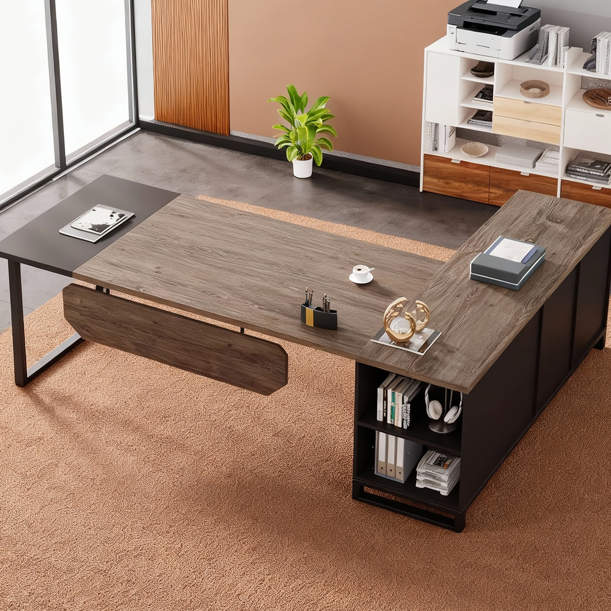 Direct Marketplace 70.8" L-Shaped Home Office Desk with 55" File ...