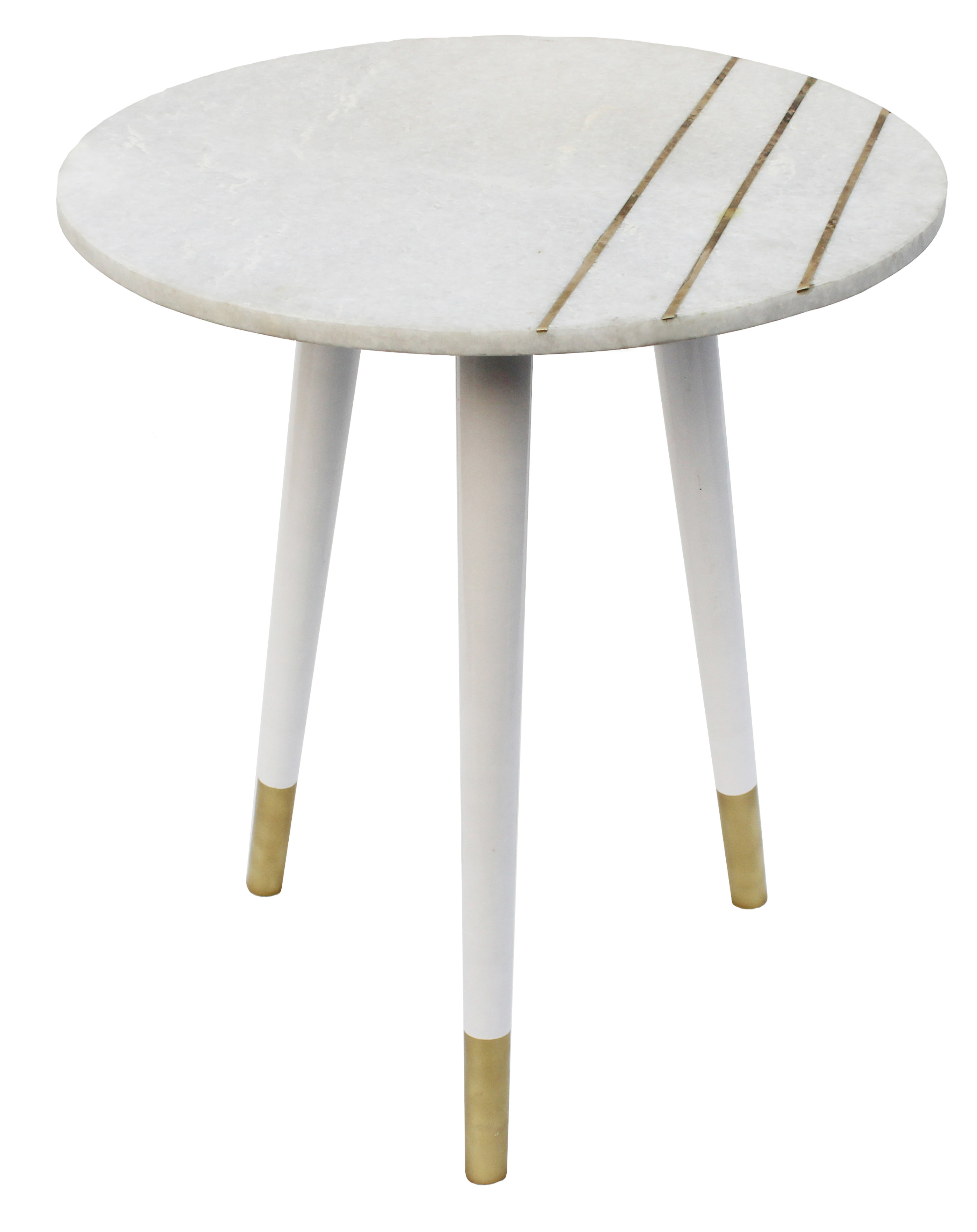 Mercer41 Gail Round Side Table with Aluminum Legs and Brass Inlaid ...