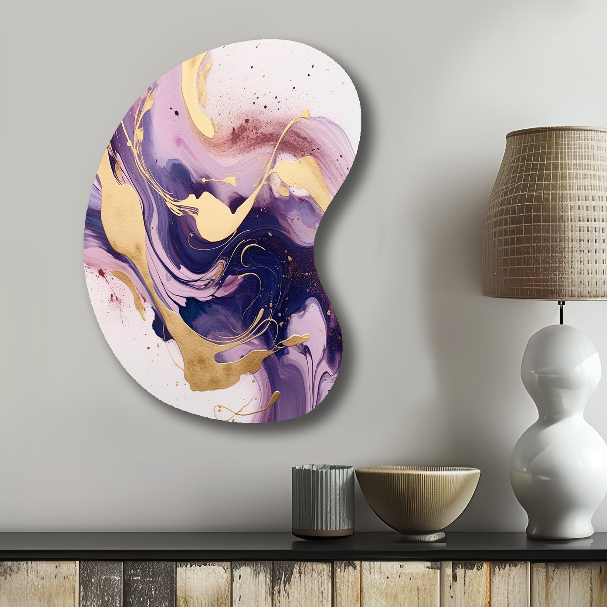 Design Art Purple and Gold Strokes I - Irregular Shape Fractals Metal ...
