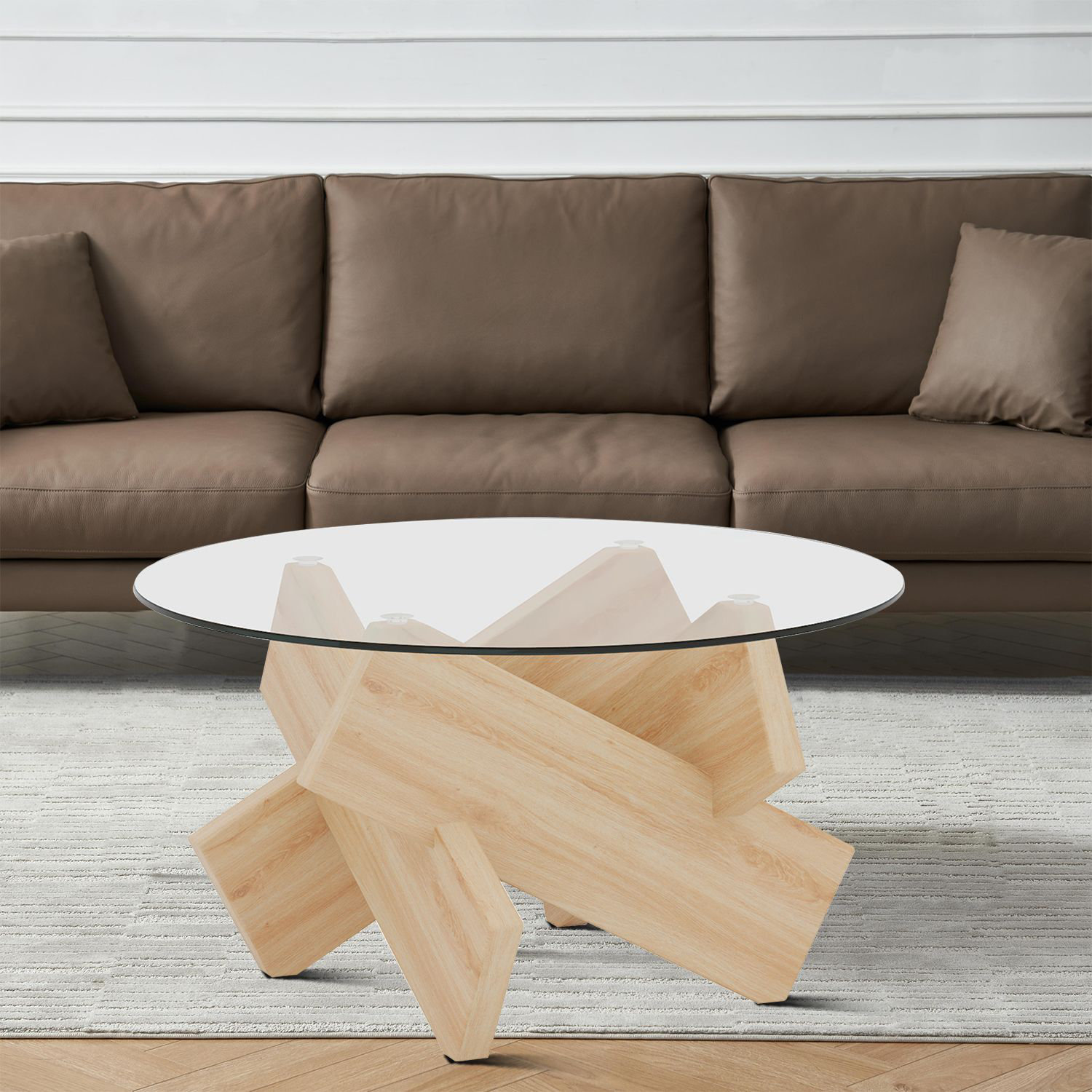 Ivy Bronx Modern minimalist coffee table with glass table top and ...