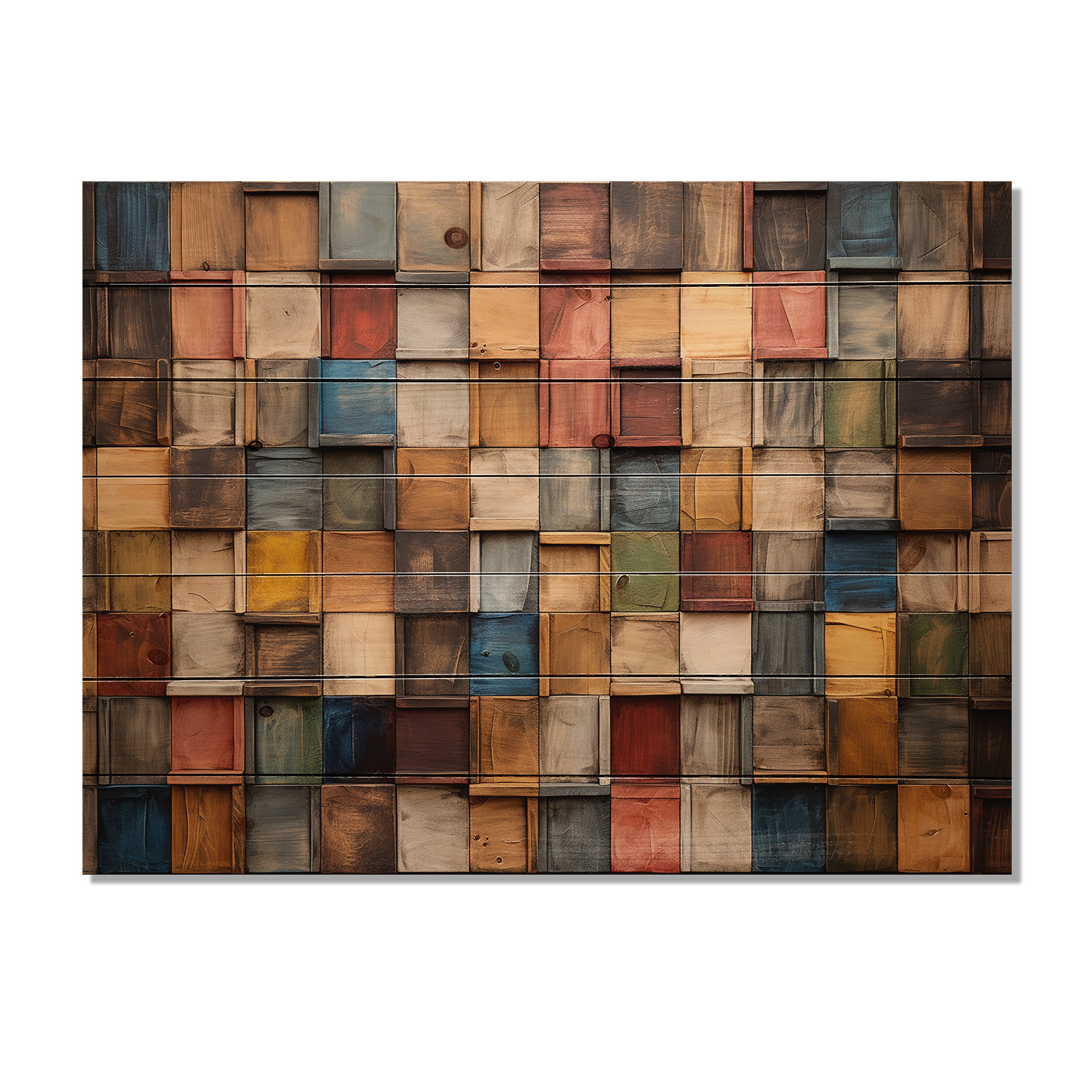 Design Art Colorful Earth Colors Tiles III - Geometric Wood Wall Decor ...