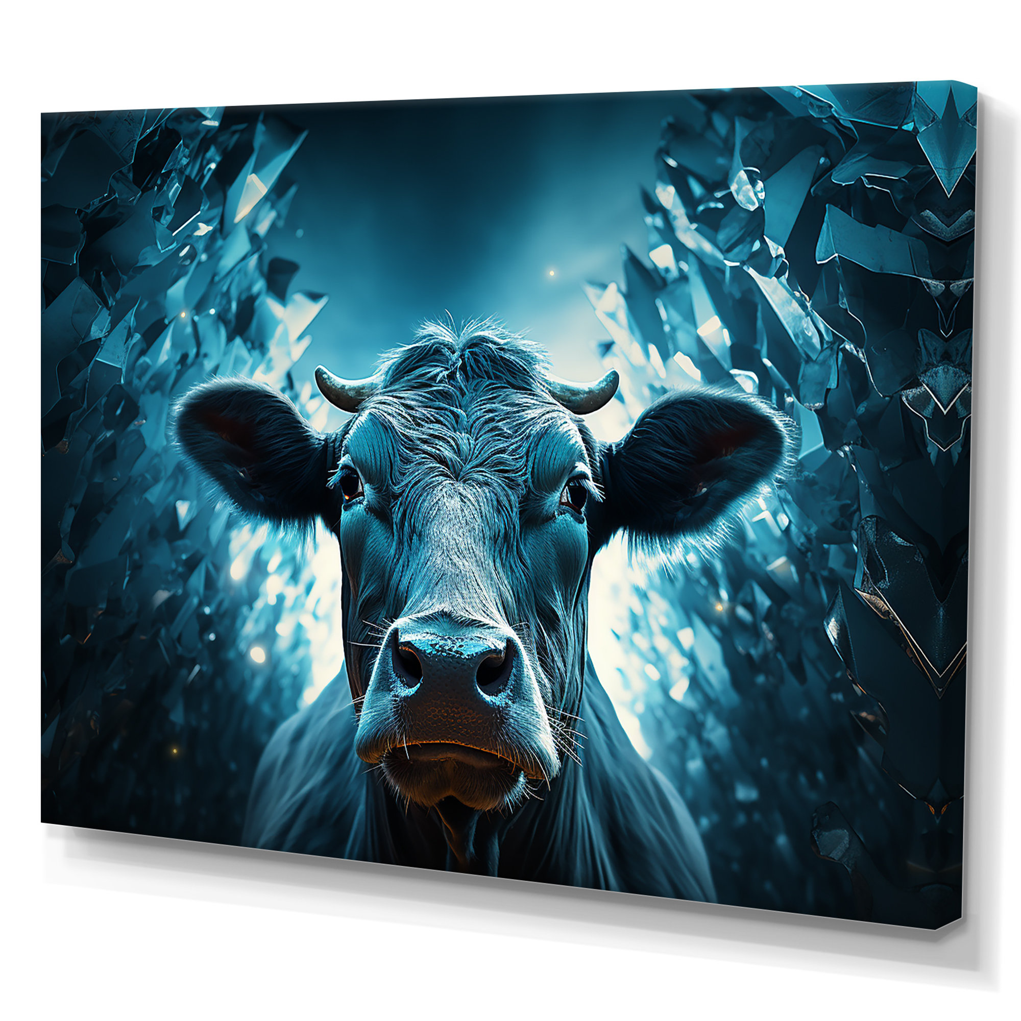Design Art Blue Cow Flow Portrait - Cow Wall Art Living Room - Wayfair ...