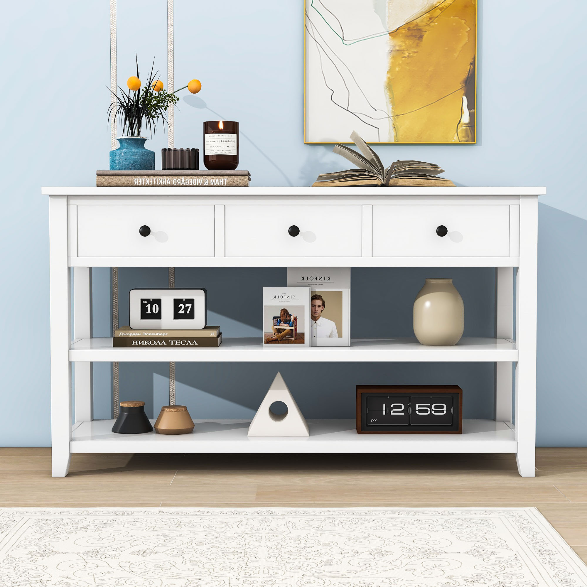 Red Barrel Studio® Gore Retro Console Table with 3 Drawers, 2 Shelves ...