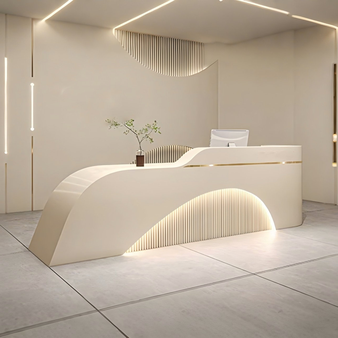 Orren Ellis Simple and Minimalist Off-White Curved Reception Desk with ...