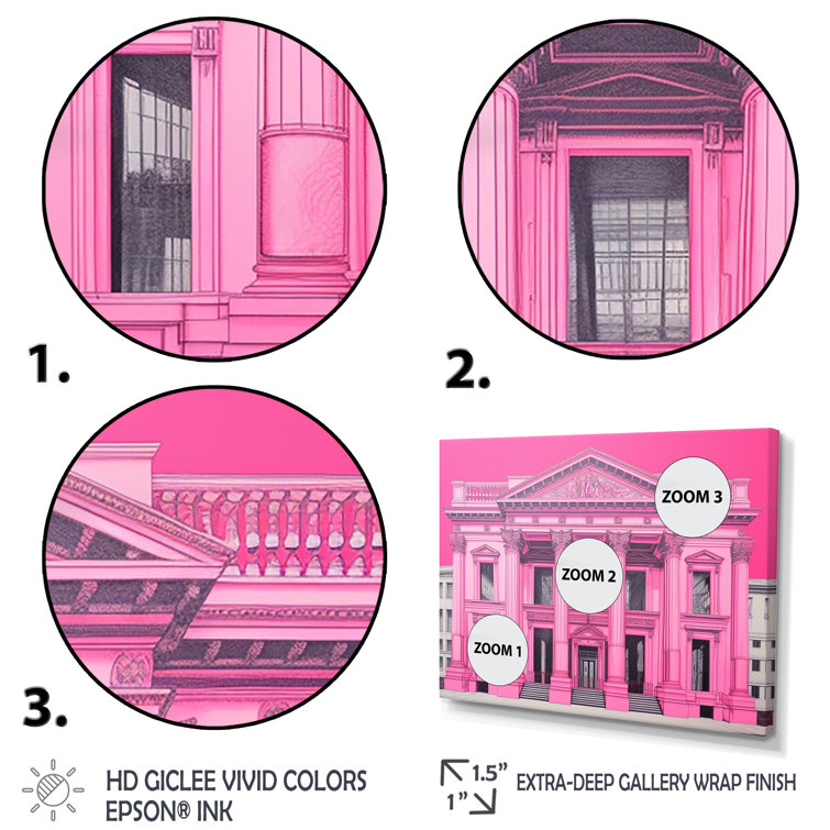 DesignArt Pink Blueprint Of London Architecture On Canvas 3 Pieces ...
