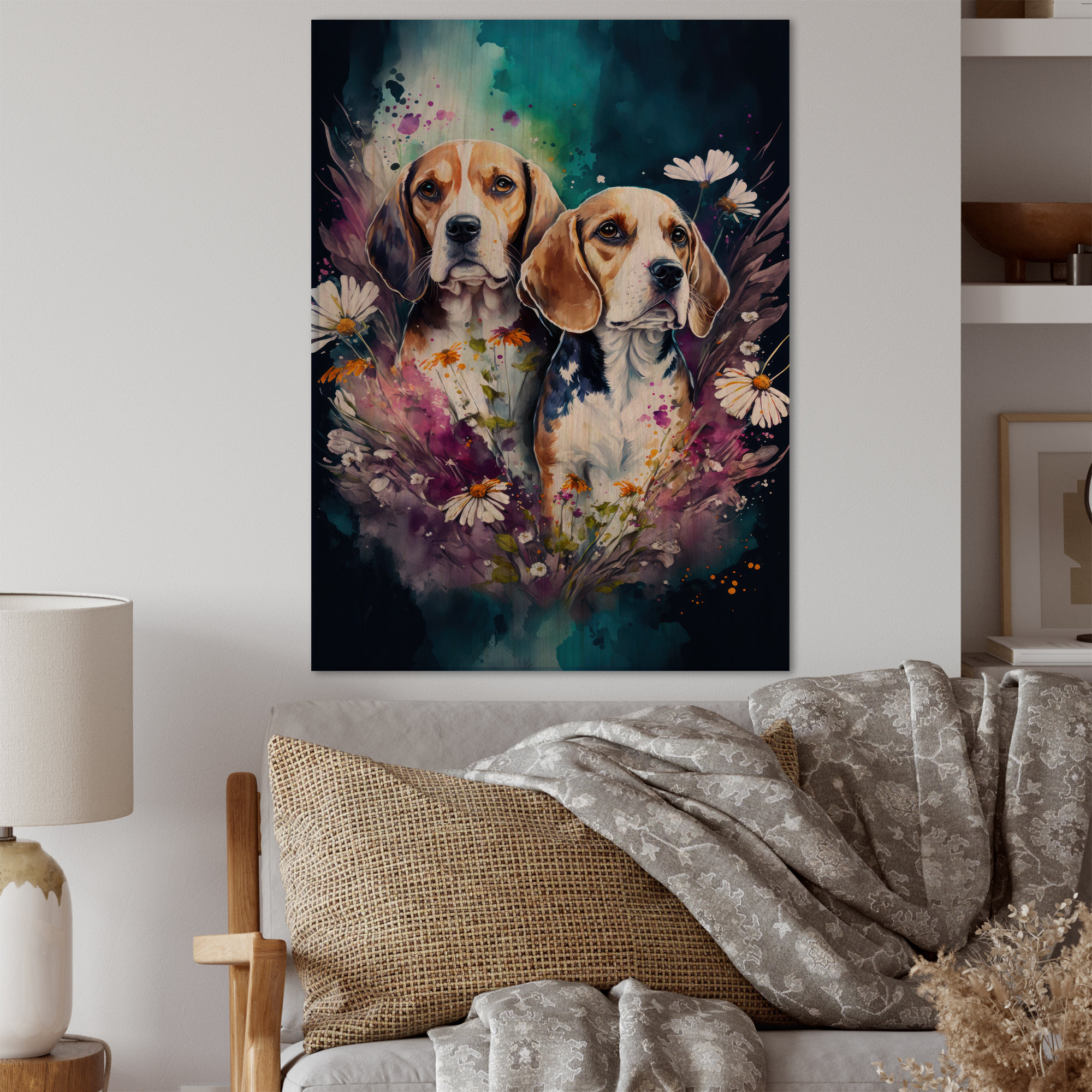 Red Barrel Studio Cute Beagles Floral Art - Animals Wood Wall Art ...