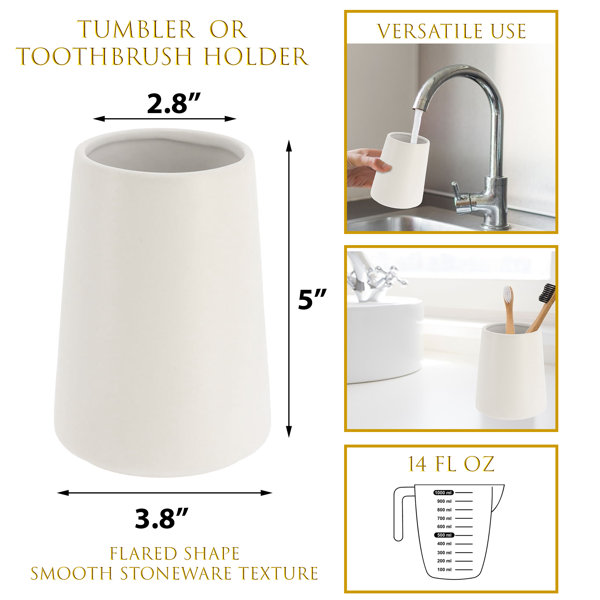 Evideco Smooth Stoneware Tumbler or Toothbrush Holder 14 Oz Flared ...