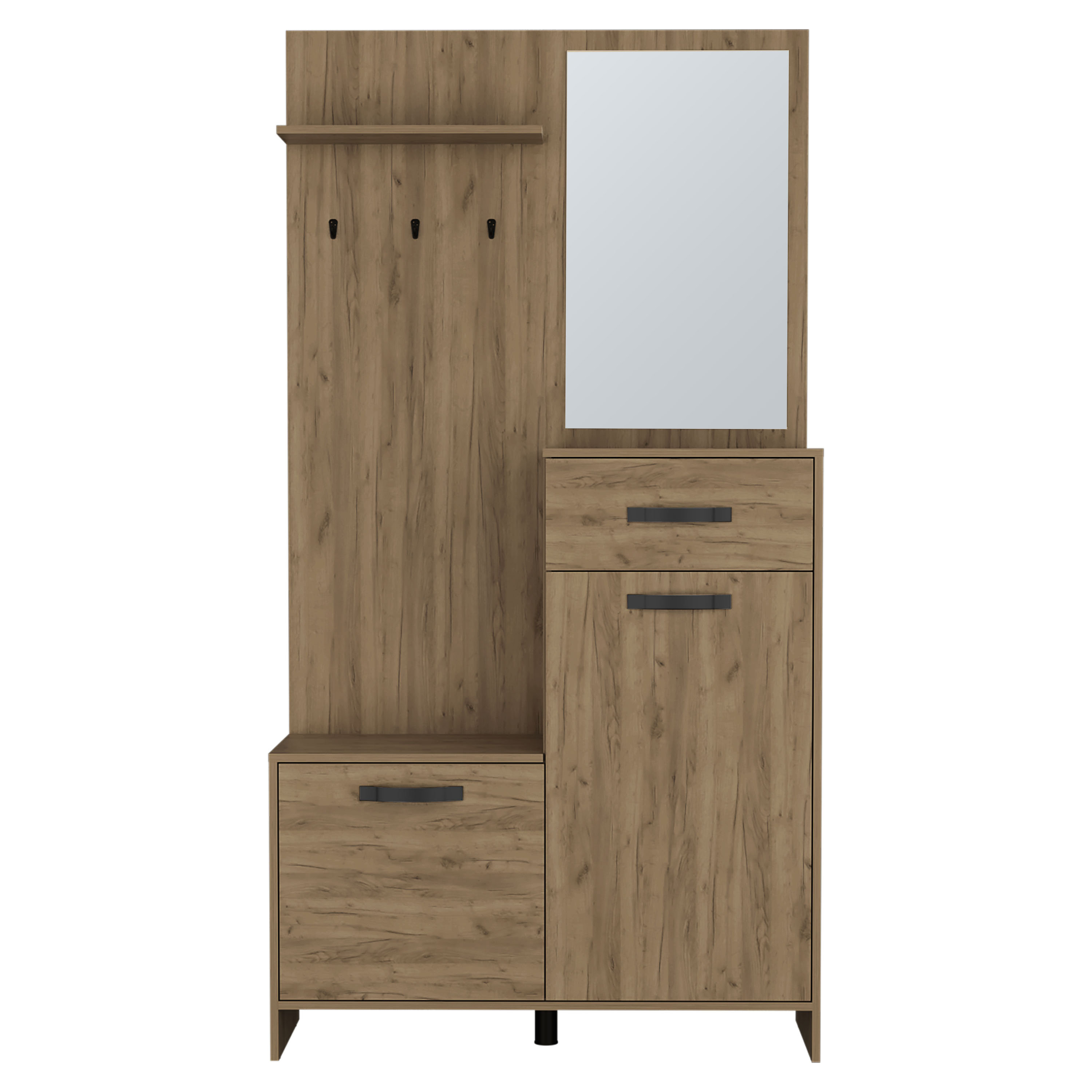 Hokku Designs Modern Oak Engineered Wood 75.2in Tall Hall Tree with ...