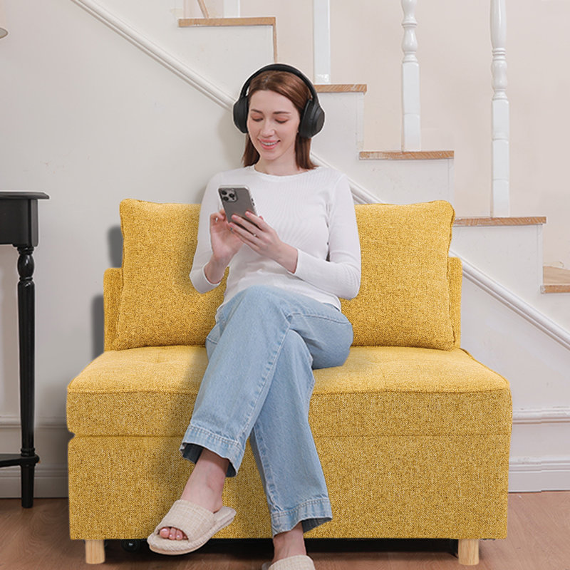 Ebern Designs Adda 71" 4-in-1 Convertible Sleeper Chair Bed, Linen Sofa ...