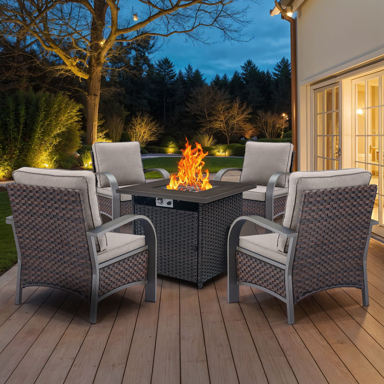 Winston Porter 4-Piece Outdoor Chair Set With Propane Gas Fire Pit ...