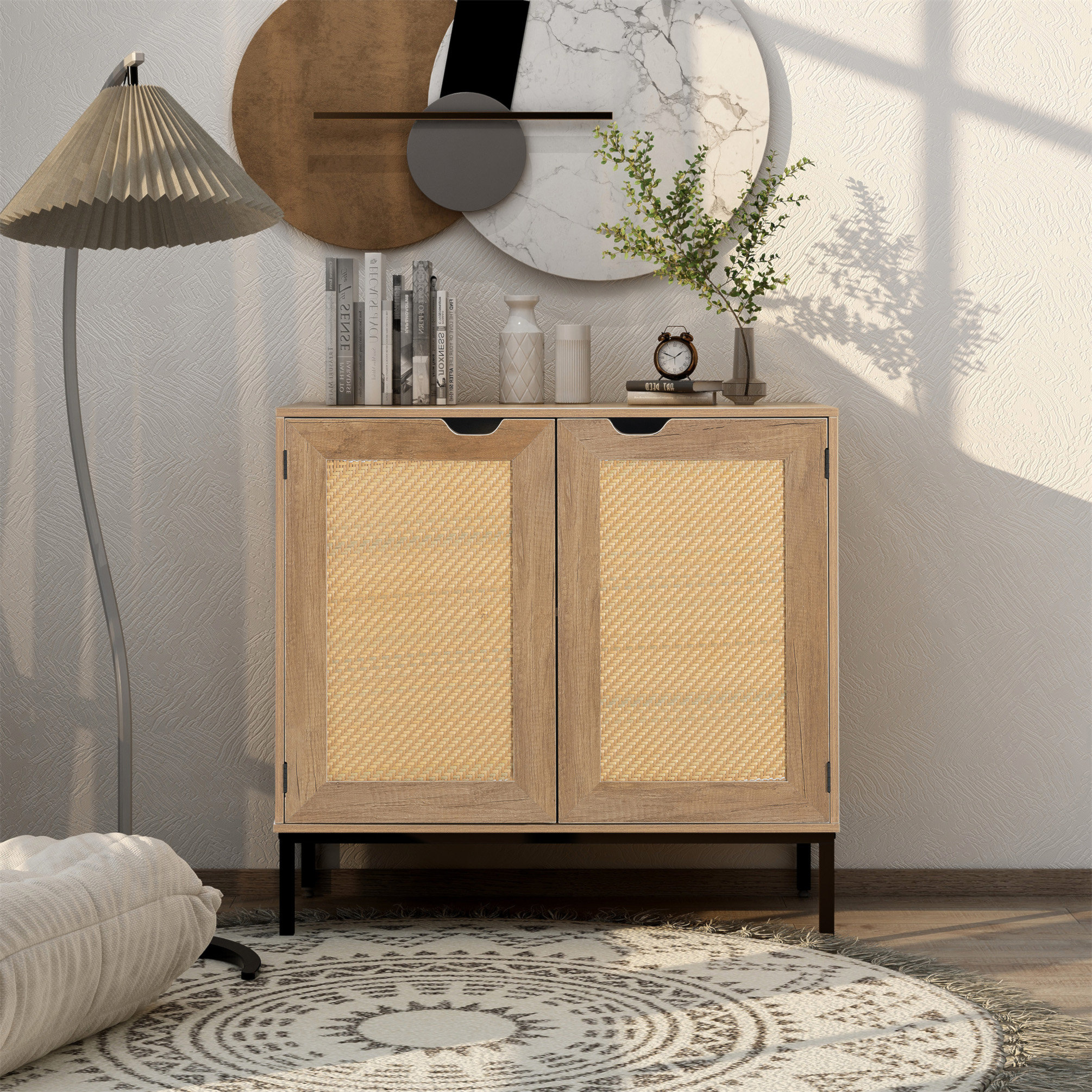 Bay Isle Home Set2 Of Rustic Accent Storage Cabinet With 2 Rattan Doors ...