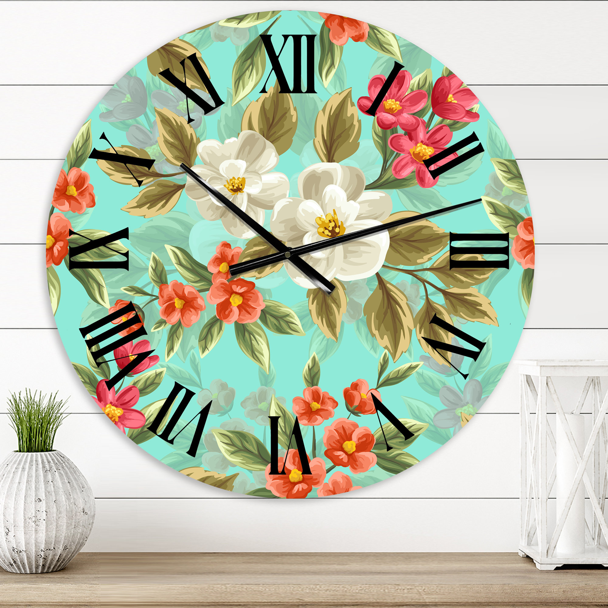 East Urban Home Floral Seamless Pattern Wall Clock | Wayfair
