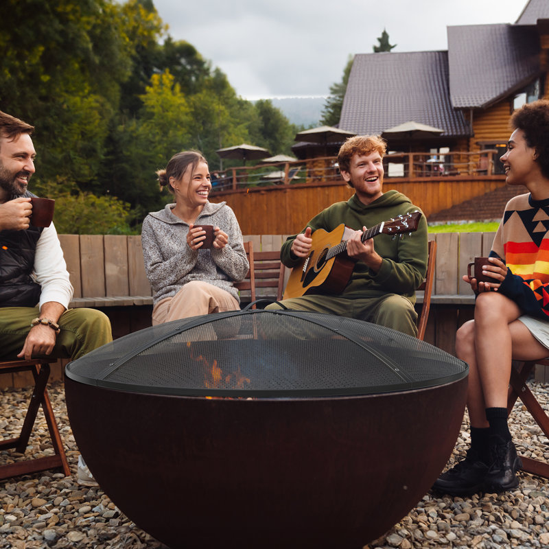 Arlmont & Co. Heavy-Duty Fire Pit Spark Screen With Handle And Poker ...