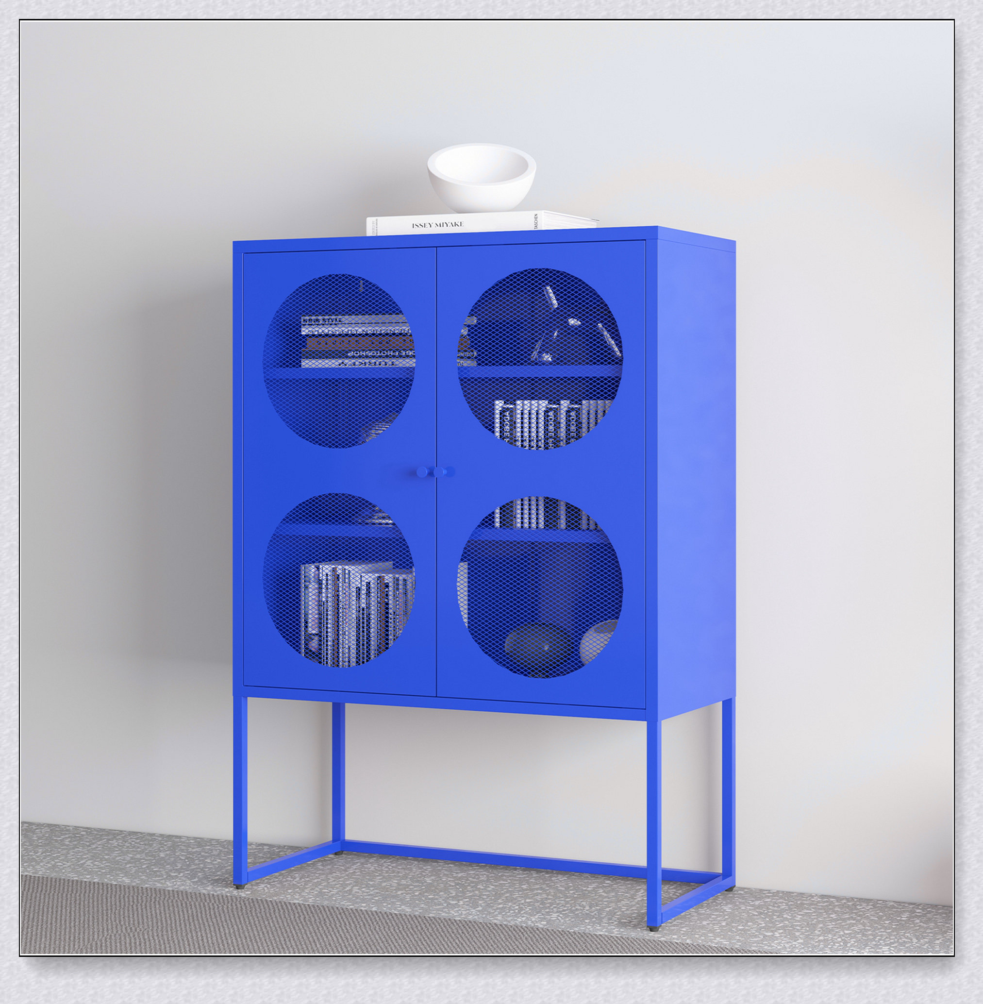 Ebern Designs Blue Storage Cabinet with Doors, Blue Accent Cabinet ...