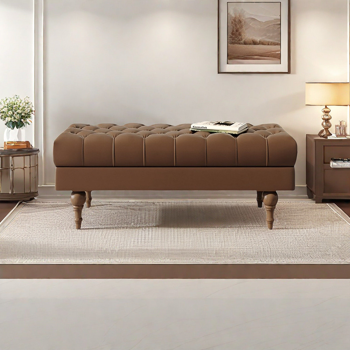 Creative bed end stool Leather Match Upholstered Bench | Wayfair