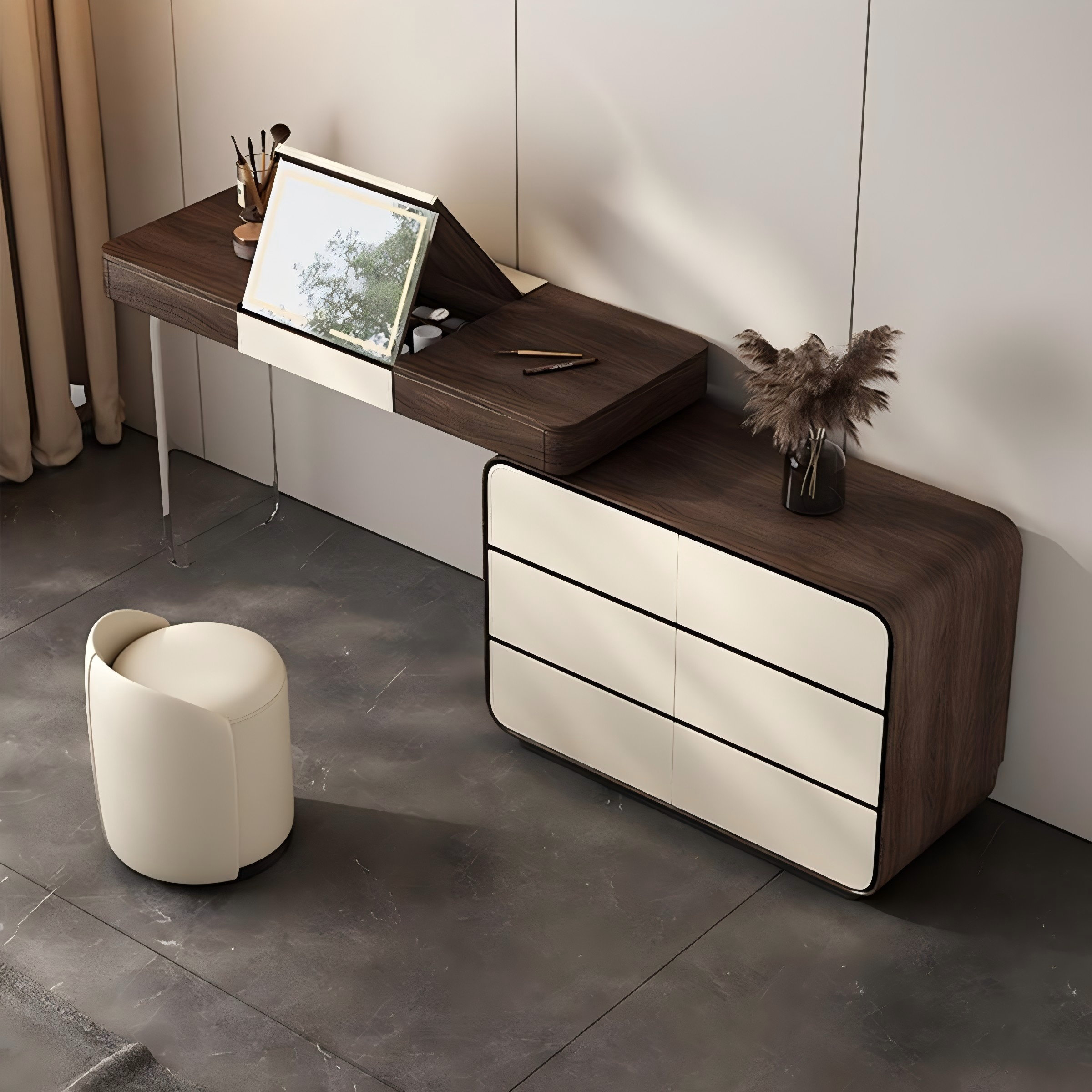 Orren Ellis Minimalist Vanity Table with Integrated Drawers and Wooden ...