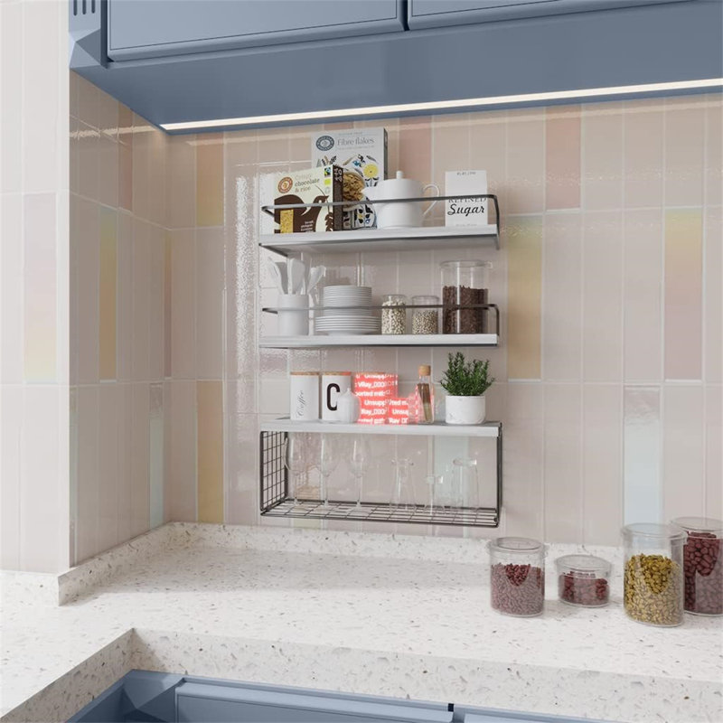 17 Stories Floating Shelves Wall Mounted With Storage Basket And ...