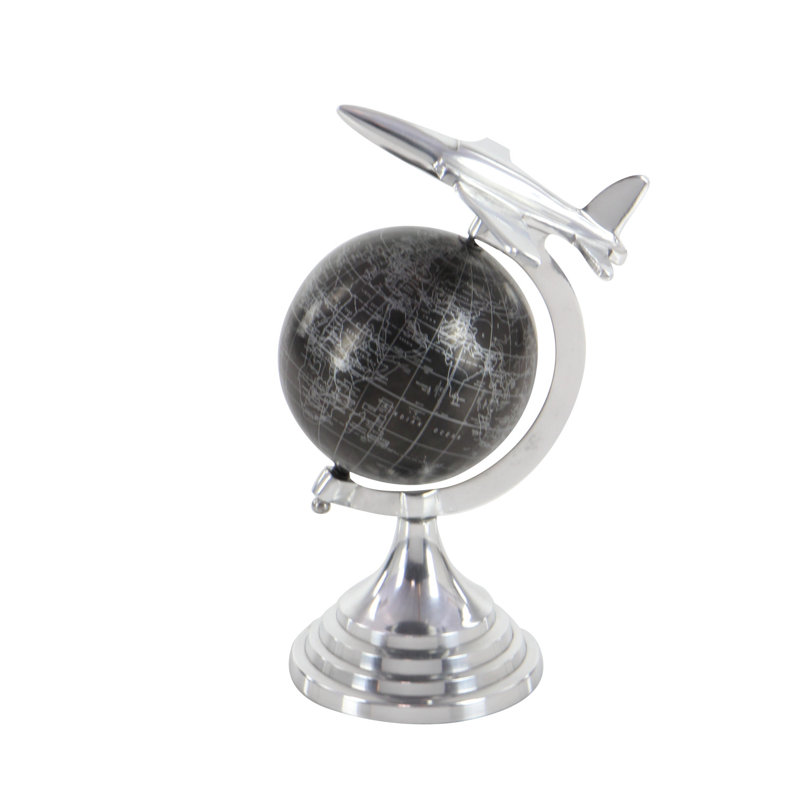 Williston Forge Aluminum Metal World Map Airplane Educational ...