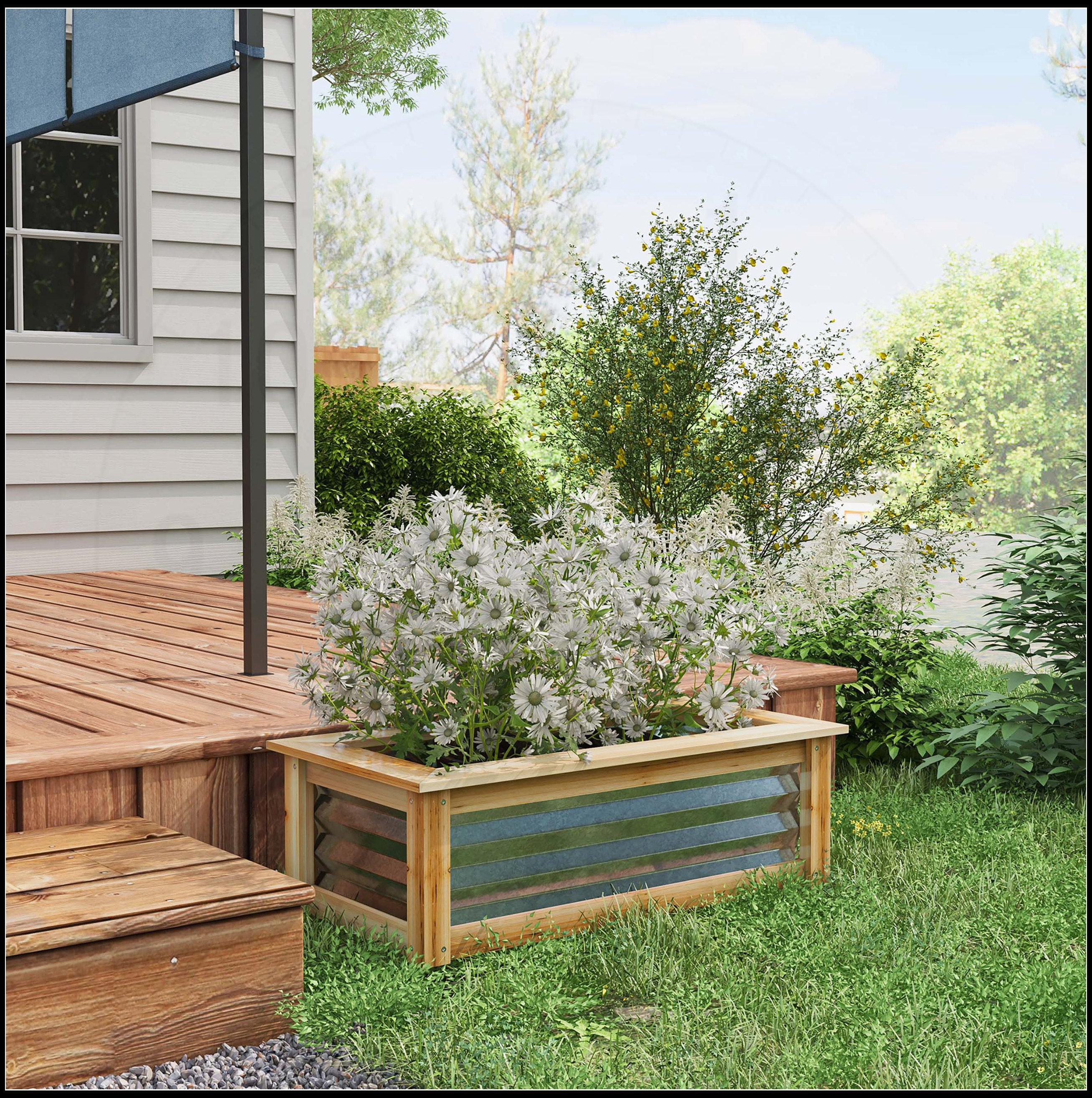 Arlmont & Co. Outdoor Planter Box Galvanized Metal Reinforced with Wood ...