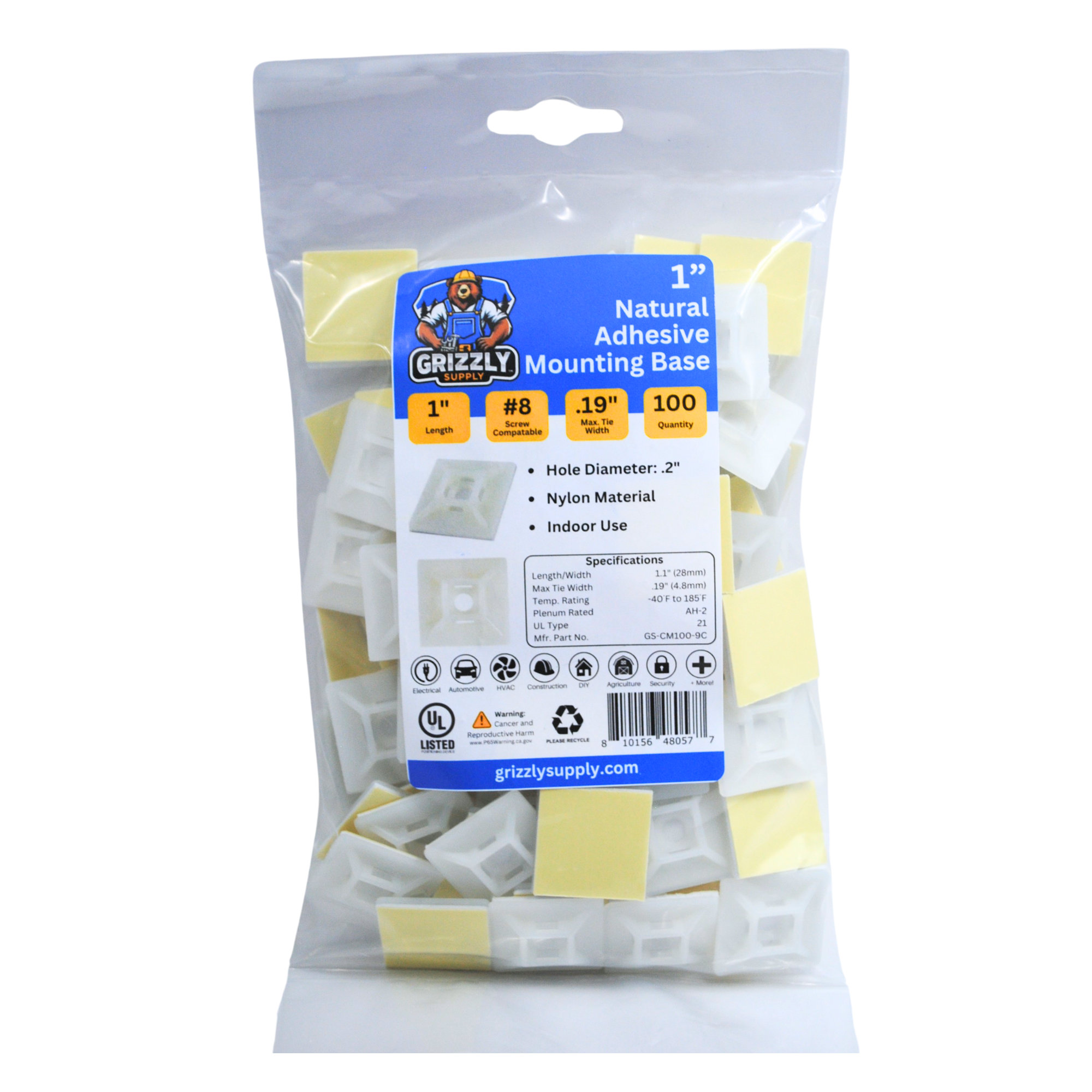 Grizzly Supply 1" 4-Way Adhesive Cable Mounts 100/bag | Wayfair