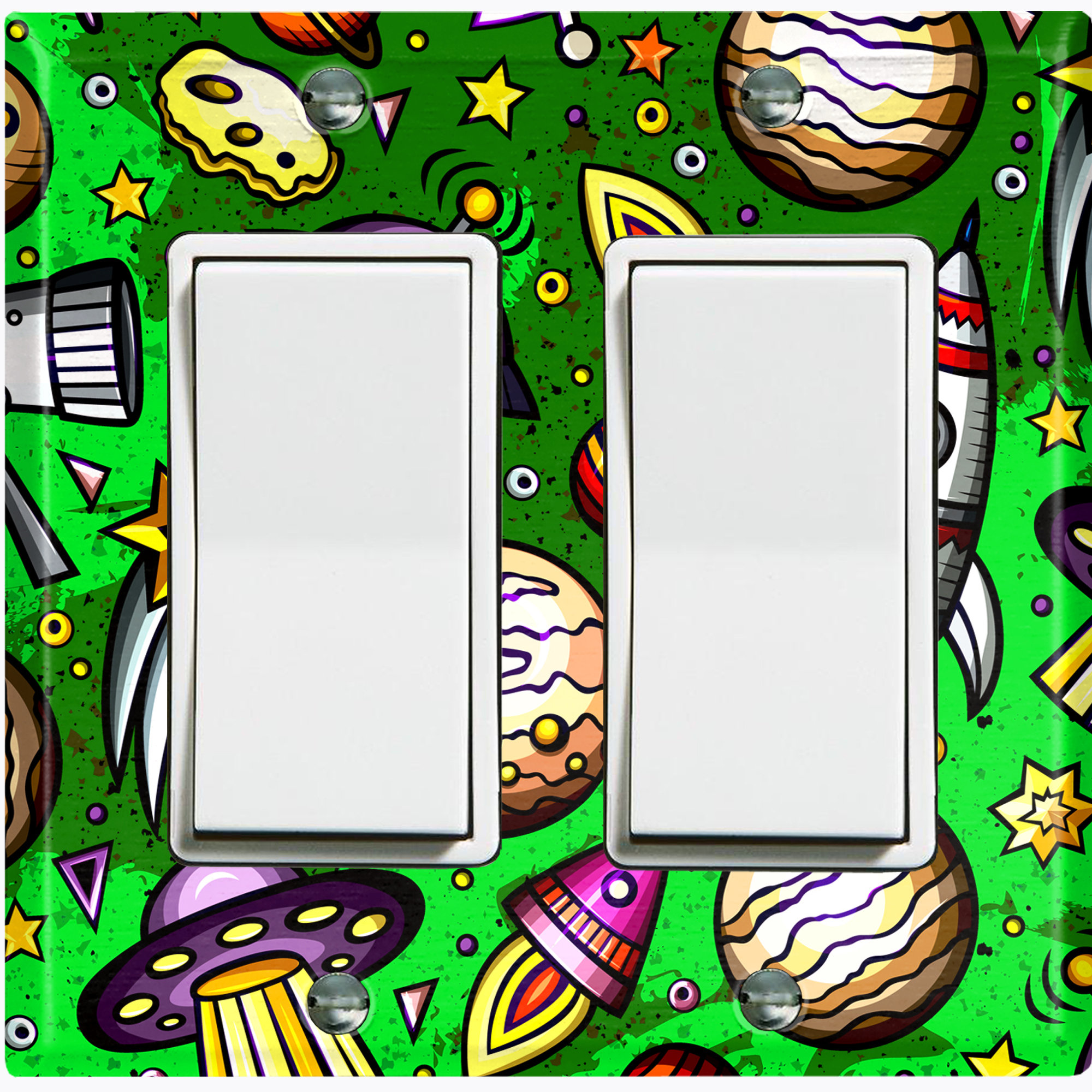WorldAcc Metal Light Switch Plate Outlet Cover (Rocket Ship Space ...