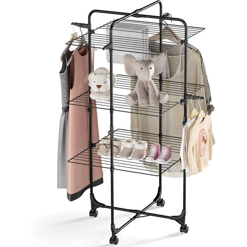 Rebrilliant 3-Tier Collapsible Laundry Rack Stand Garment Drying ...