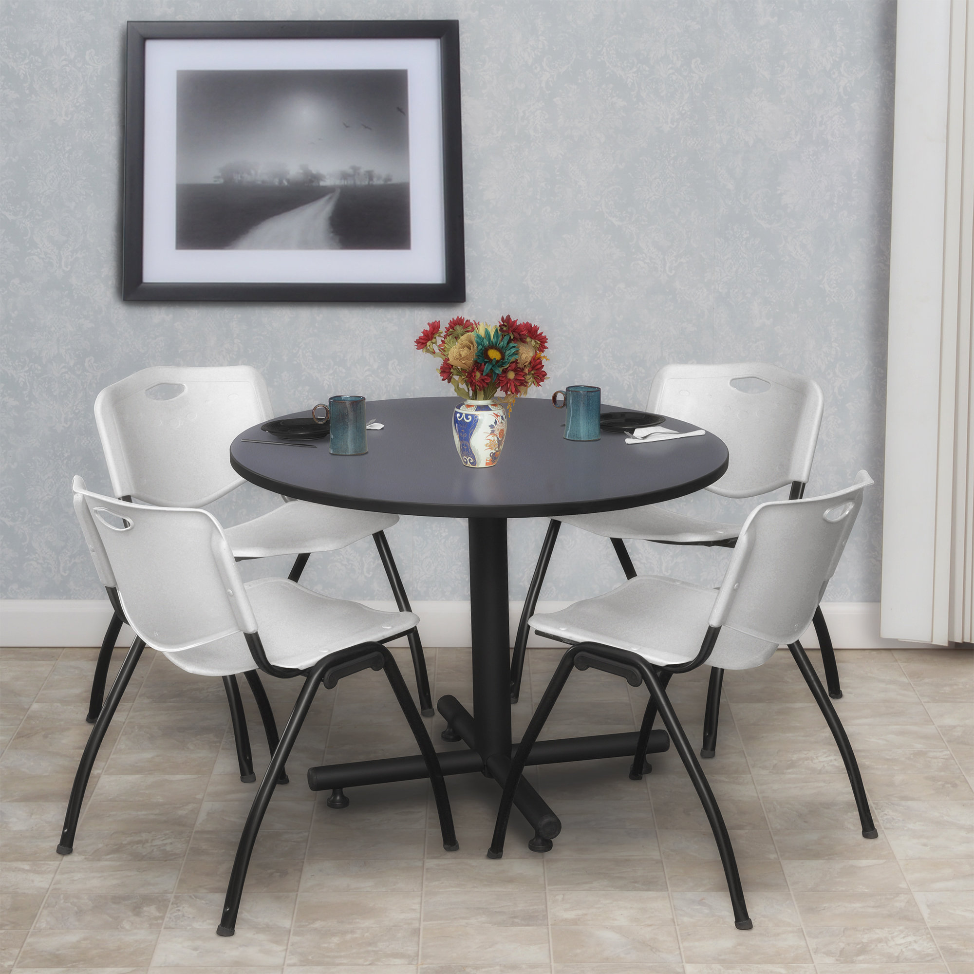 Inbox Zero Kobe Round X-Base Breakroom Table, 4 M Stack Chairs - Wayfair Canada