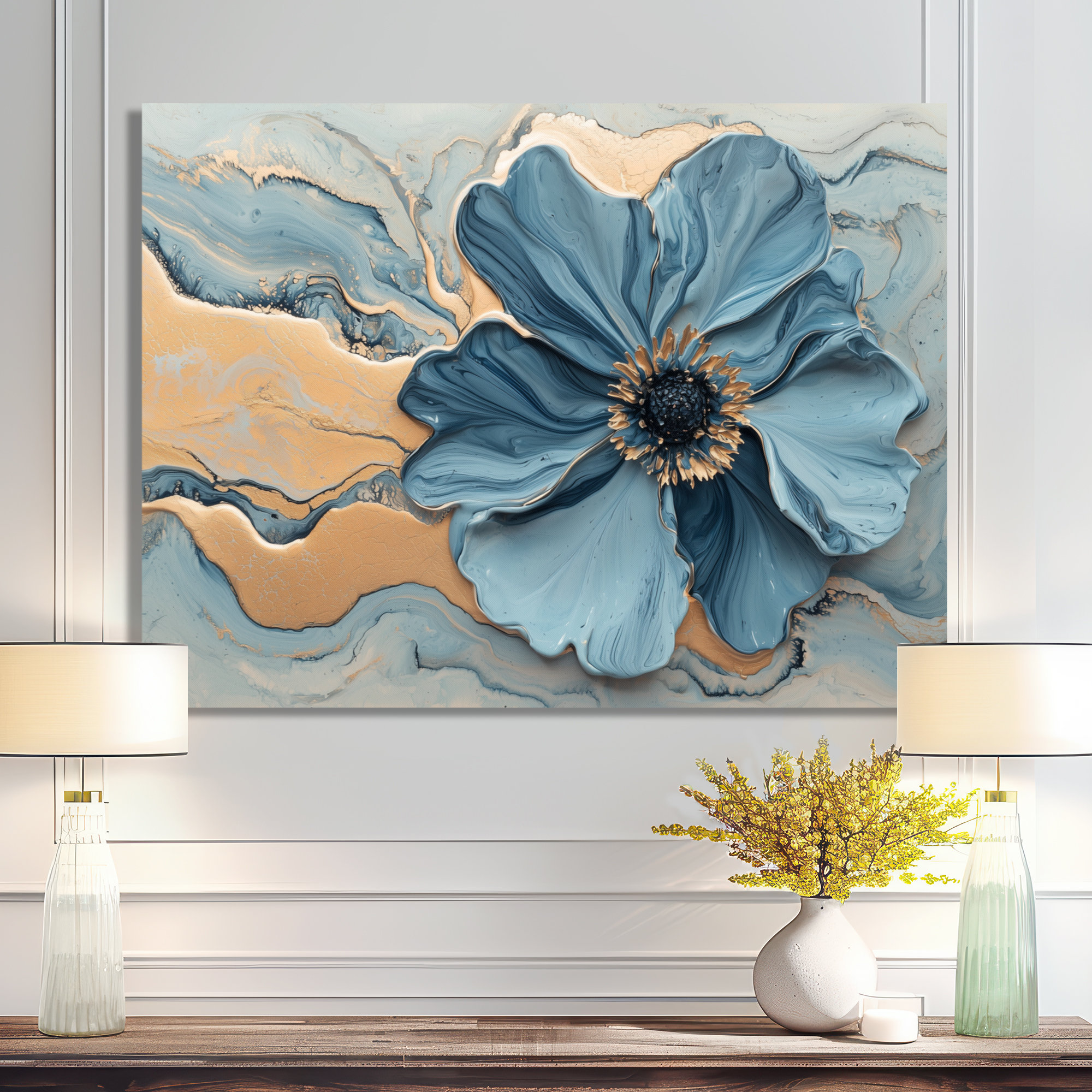 Ivy Bronx Abstract Geramium Marble In Golden Blue II - Modern Metal Art ...