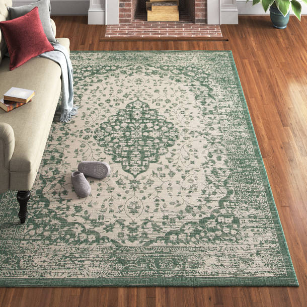 Andover Mills™ Flynt Beige/Dark Green Indoor/Outdoor Rug & Reviews ...