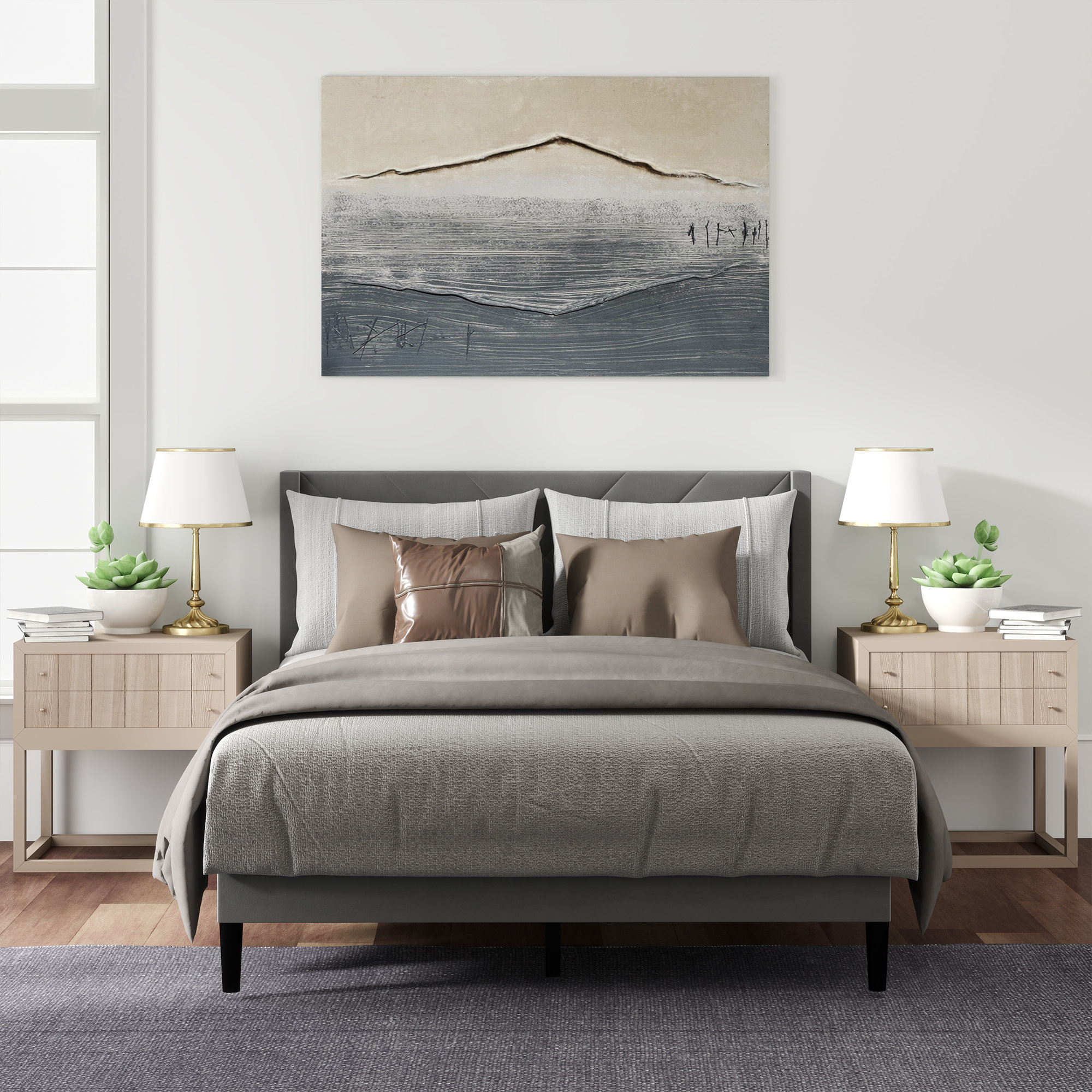 Wrought Studio™ Cassie Upholstered Platform Bed Frame with Modern ...