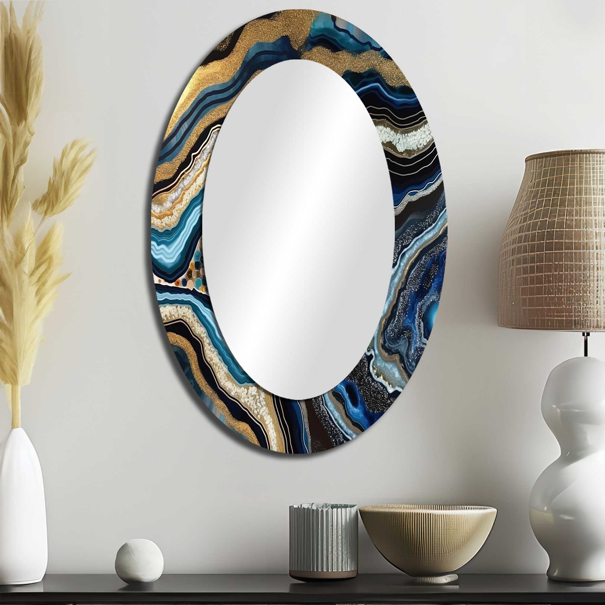 Ivy Bronx Gold Blue Geode Gems - Modern Oval Wall Mirror - Wayfair Canada