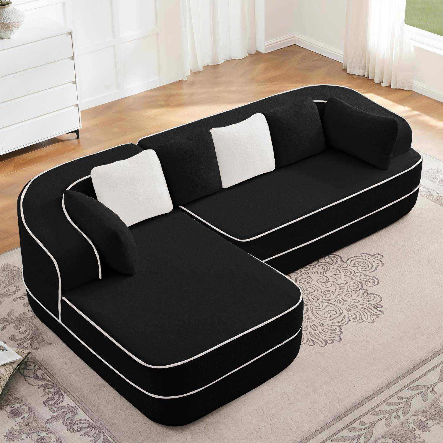 Ivy Bronx 106" Teddy Fabric L-Shaped Sectional - Wayfair Canada