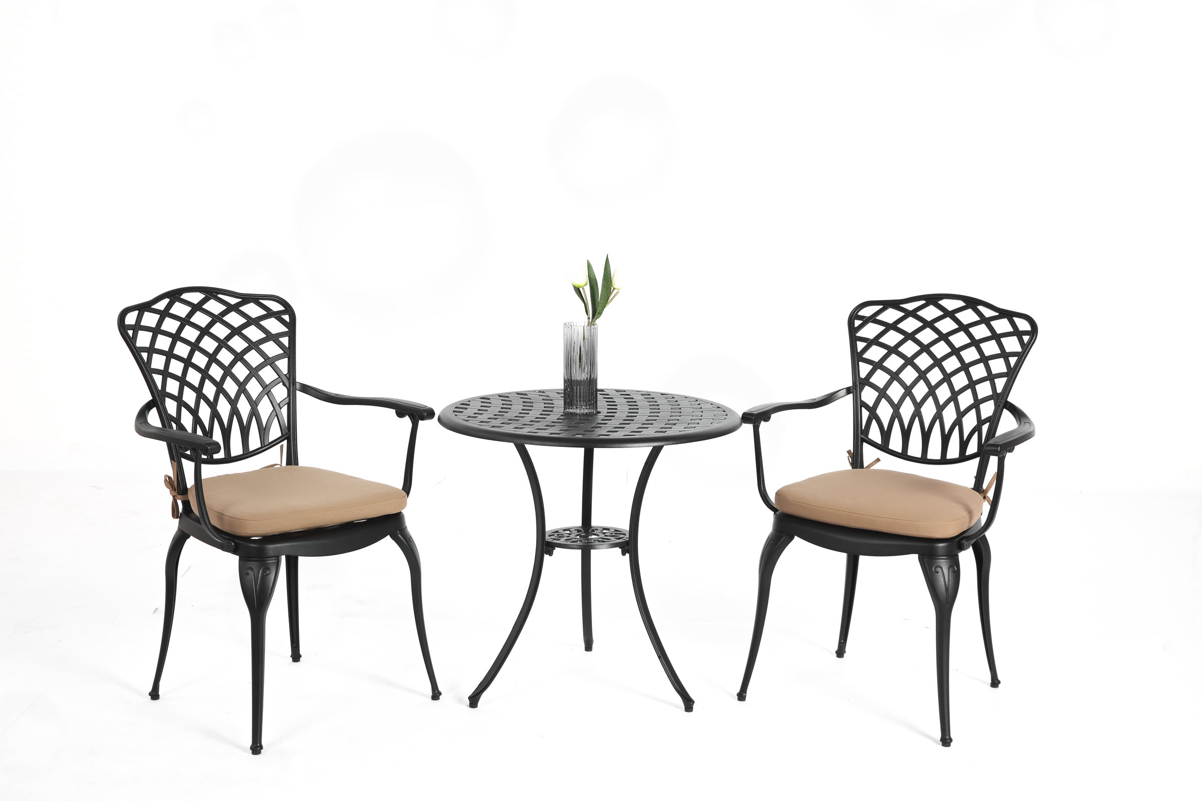 Charlton Home 3 Piece Patio Bistro Set Cast Aluminum Bistro Table and ...