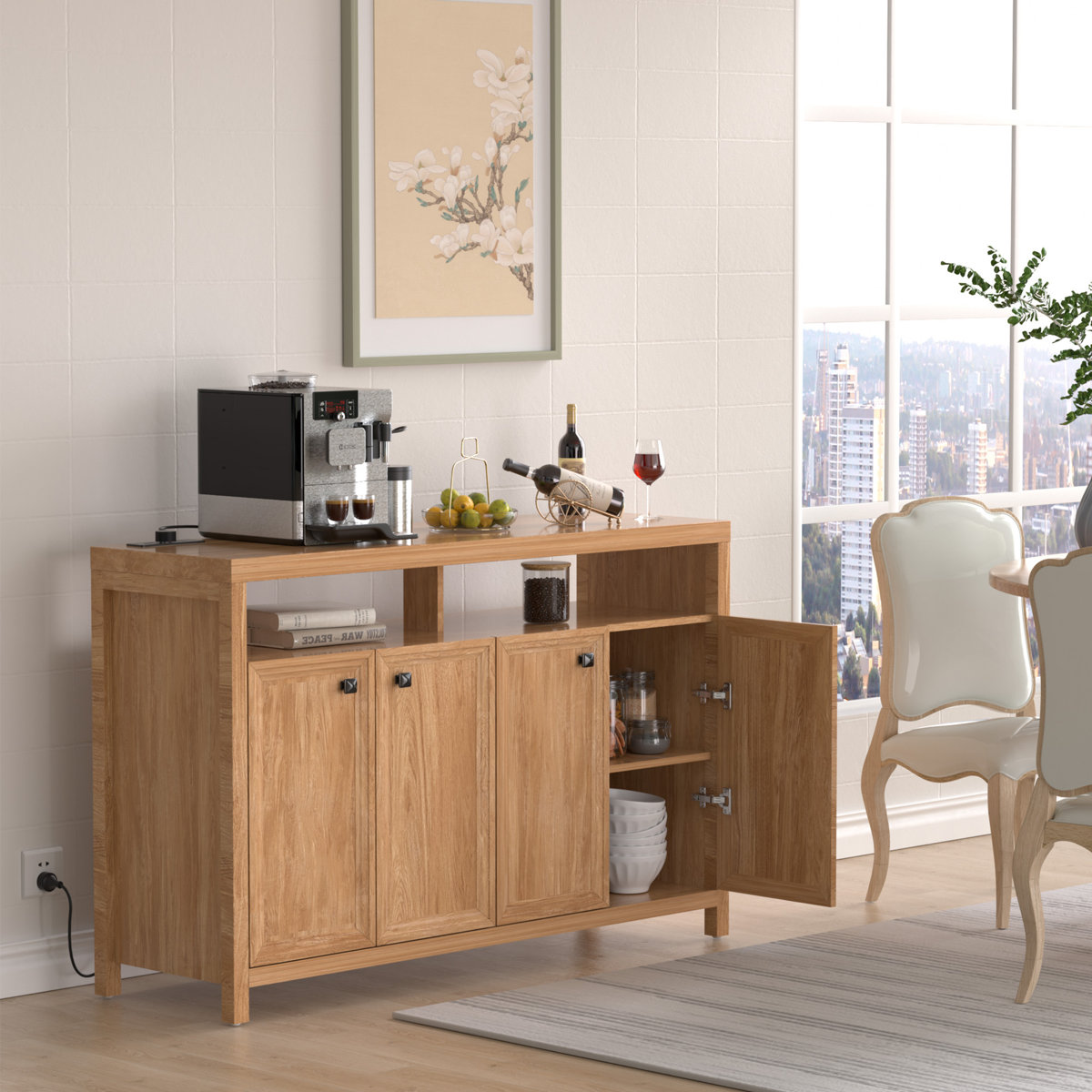 Charlton Home® Geonte 55" Heavy-Duty Thick Sideboard Buffet With Open ...