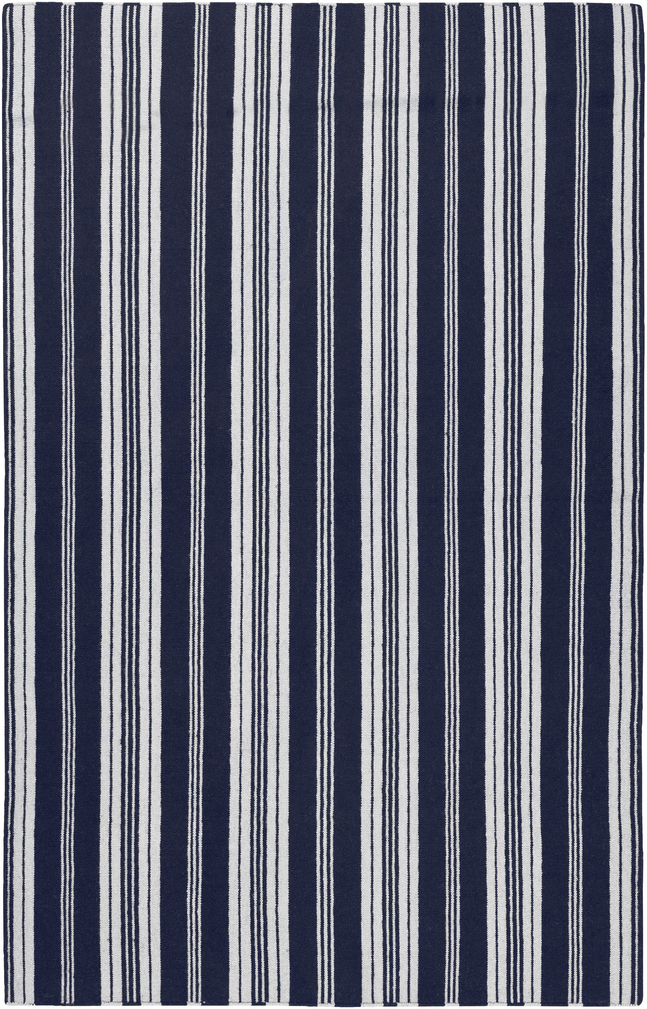 SURYA Farmhouse Slate/Navy Striped Area Rug | Wayfair