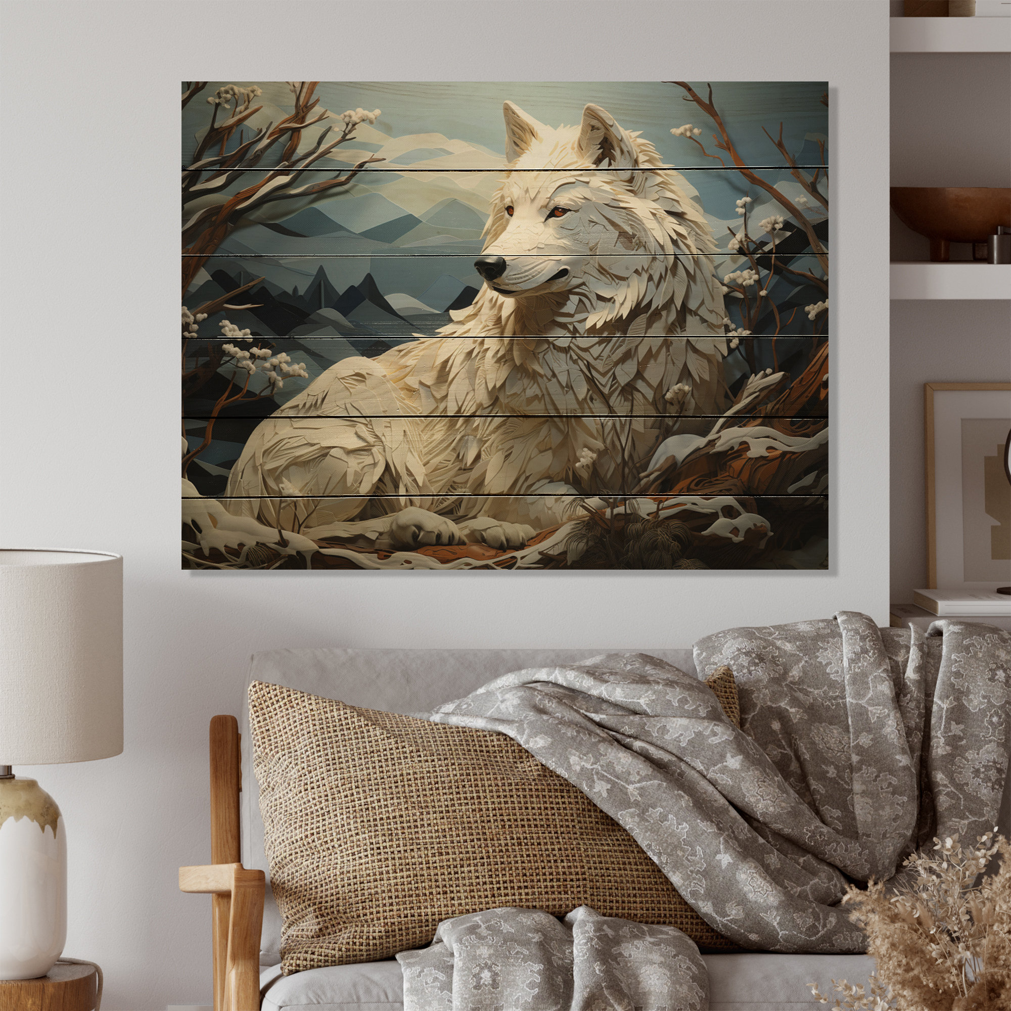 Millwood Pines Booska Wolf Watch In Winter Patchwork II On Wood Print ...