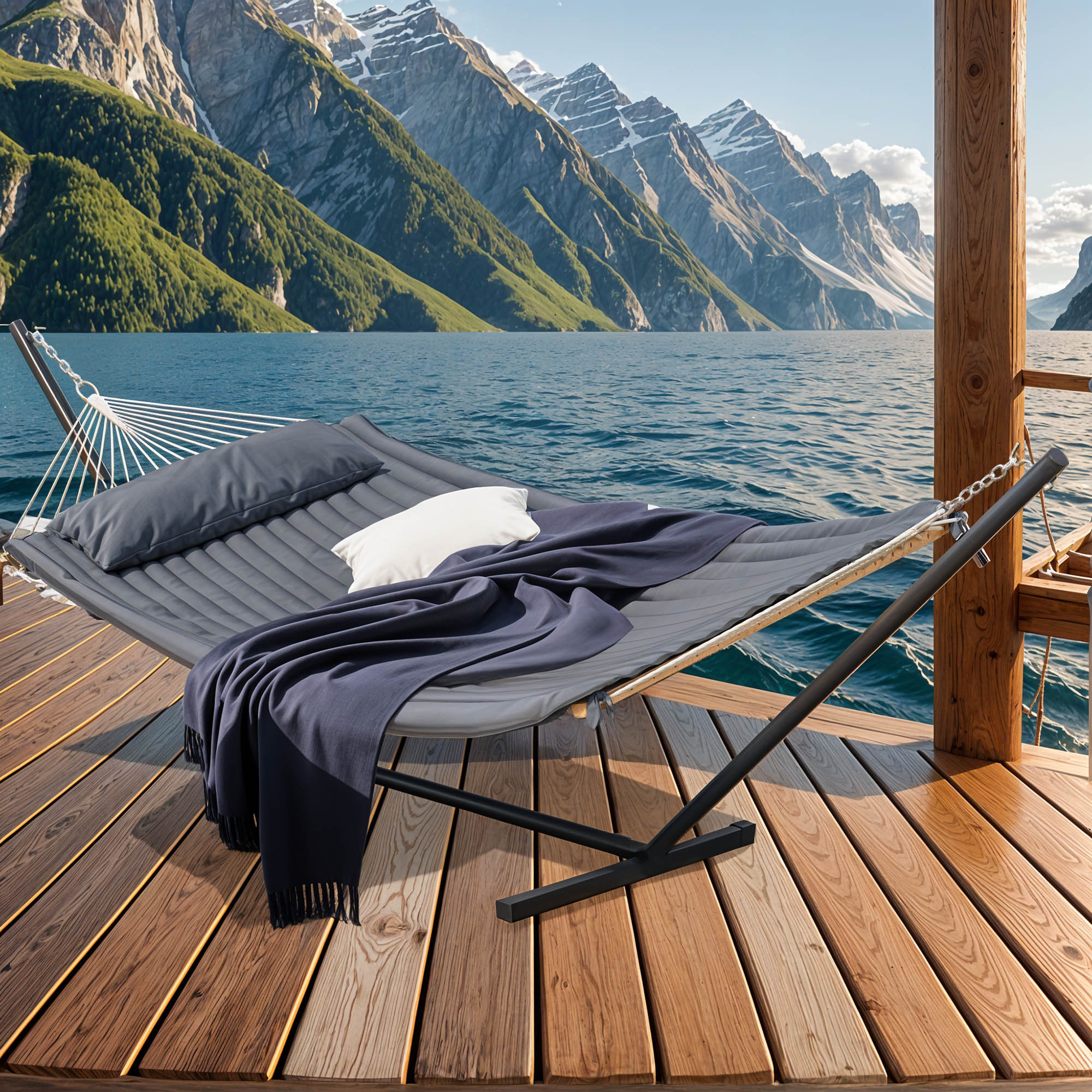 Arlmont & Co. Luxurious Gray Hammock Set with Sturdy Stand for 450lbs ...