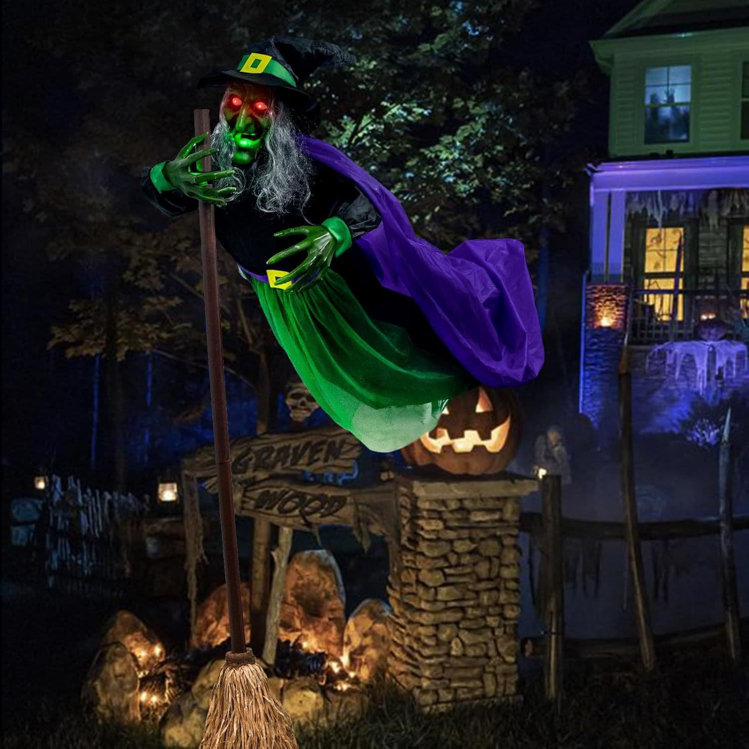The Holiday Aisle® 10 ft Animated Hovering Witch for Halloween Decor ...