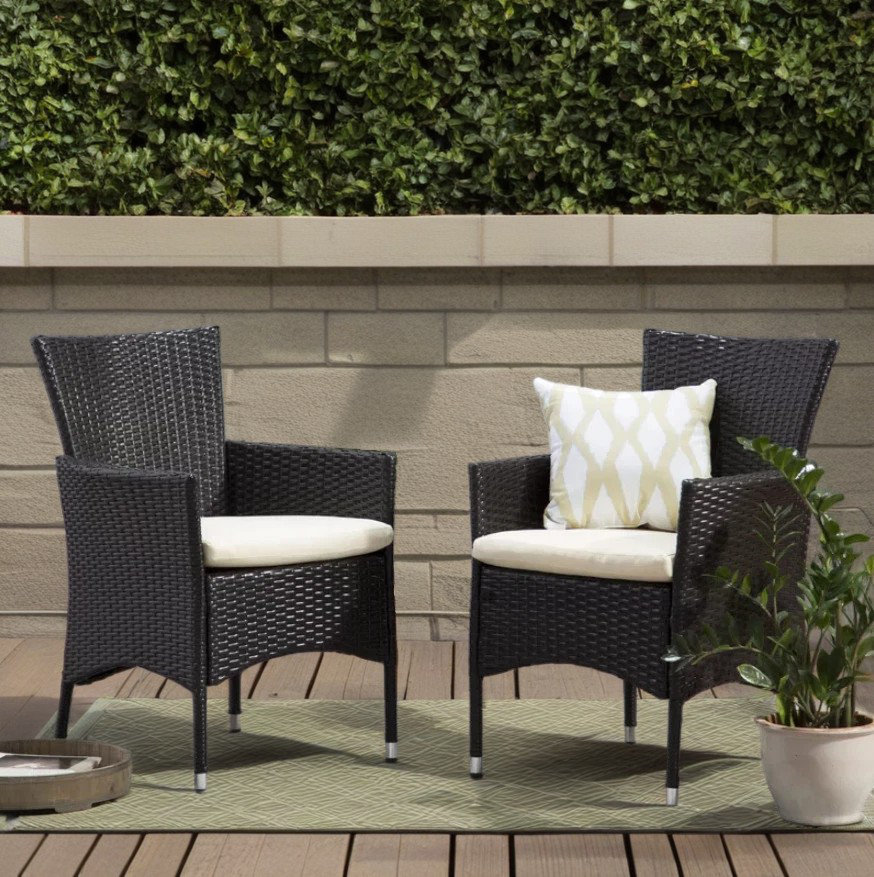 Winston Porter Outdoor Multi Brown PE Wicker Dining Chair (2 Pcs) | Wayfair