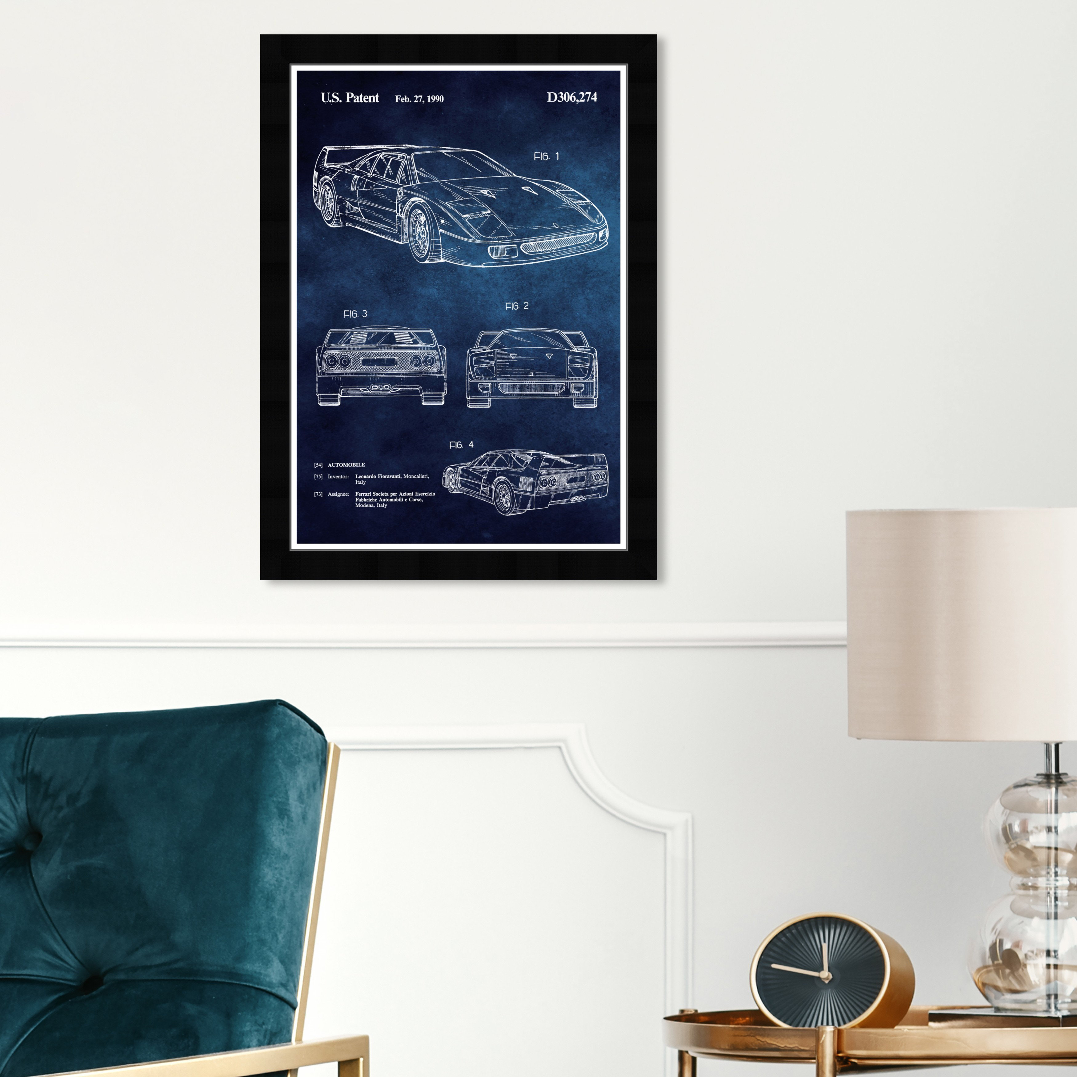 17 Stories Ferrari F40 1990 Blue Chalkboard - Picture Frame Graphic Art ...