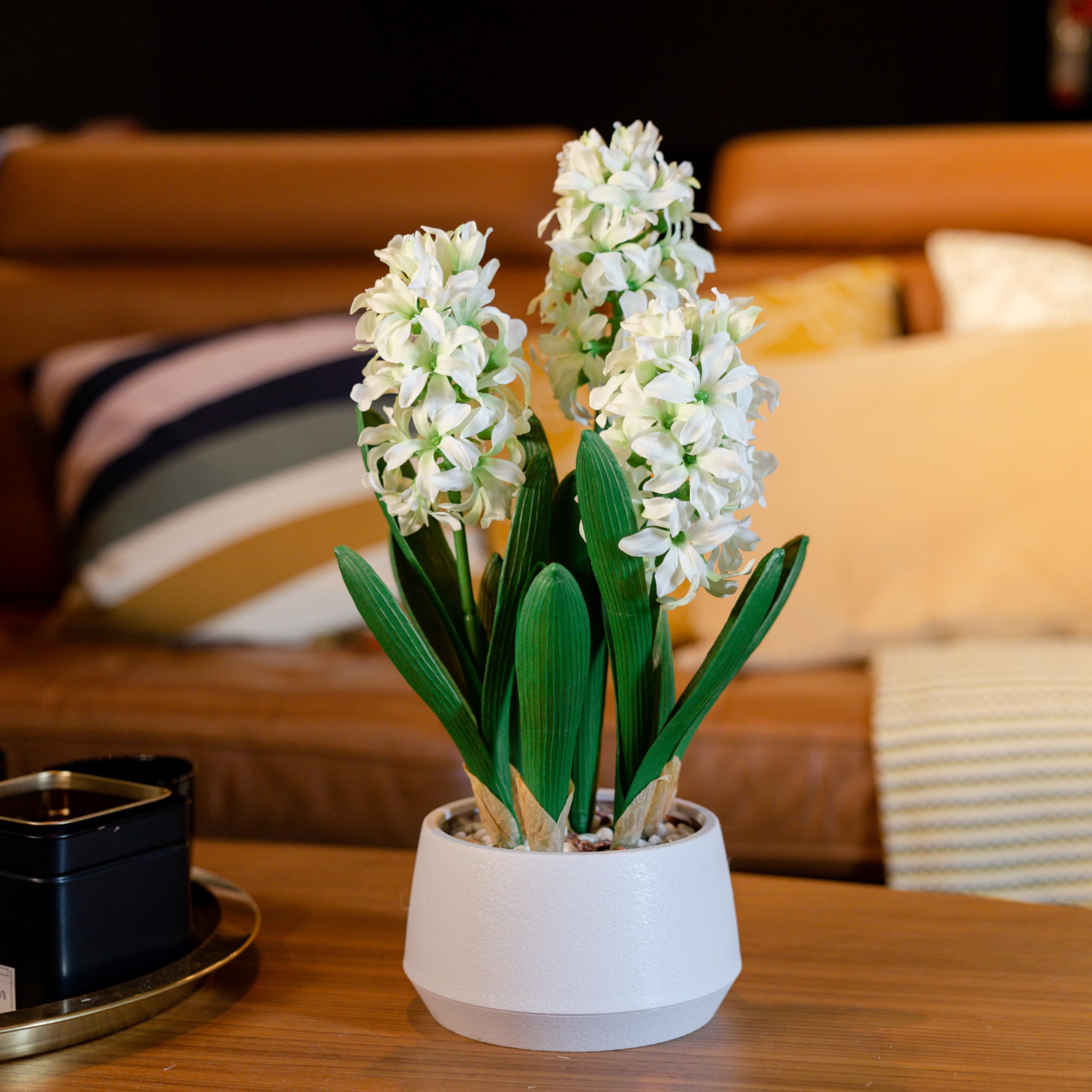 Primrue 16 Inch Tall White Potted Faux Hyacinth Flower Plant With River ...