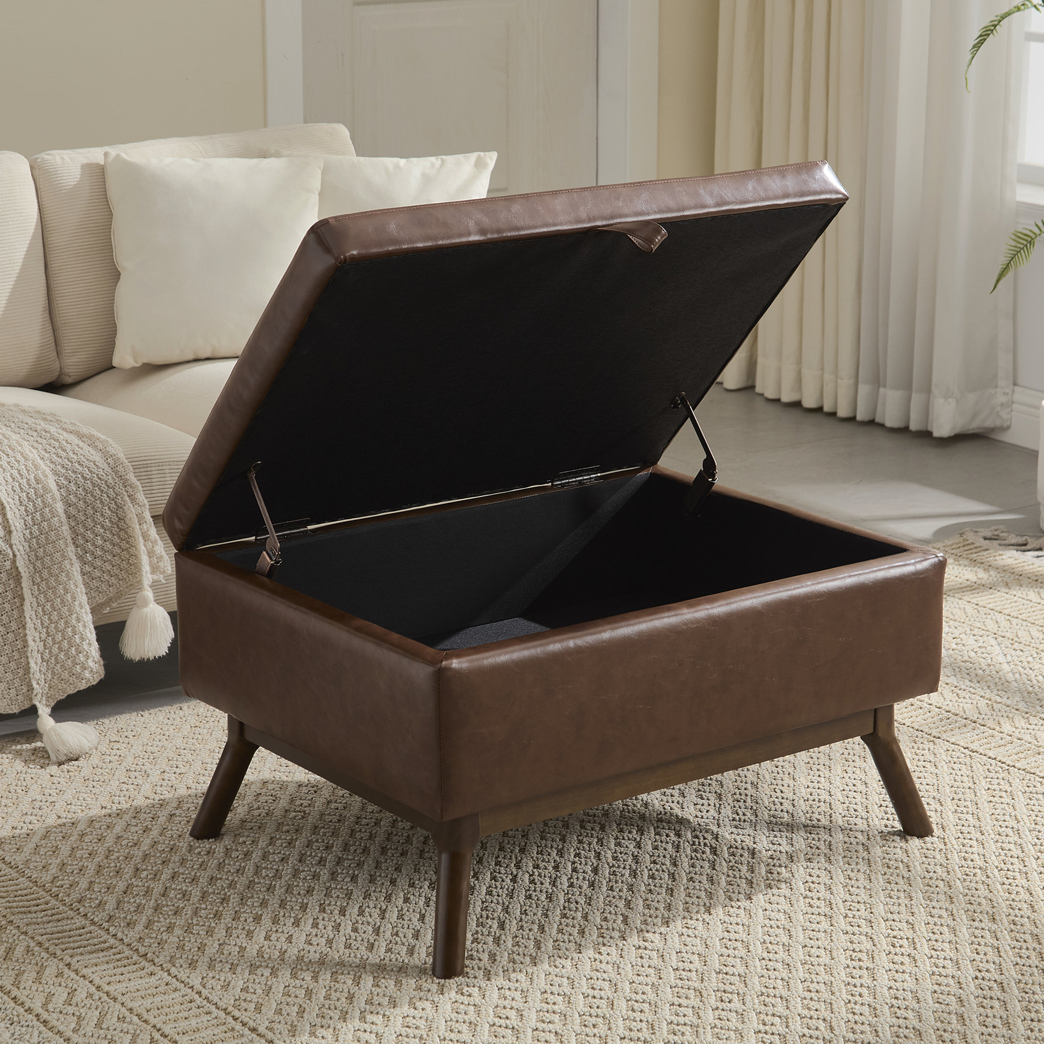 George Oliver Mid-Century Modern Square Coffee Table Storage Bench ...