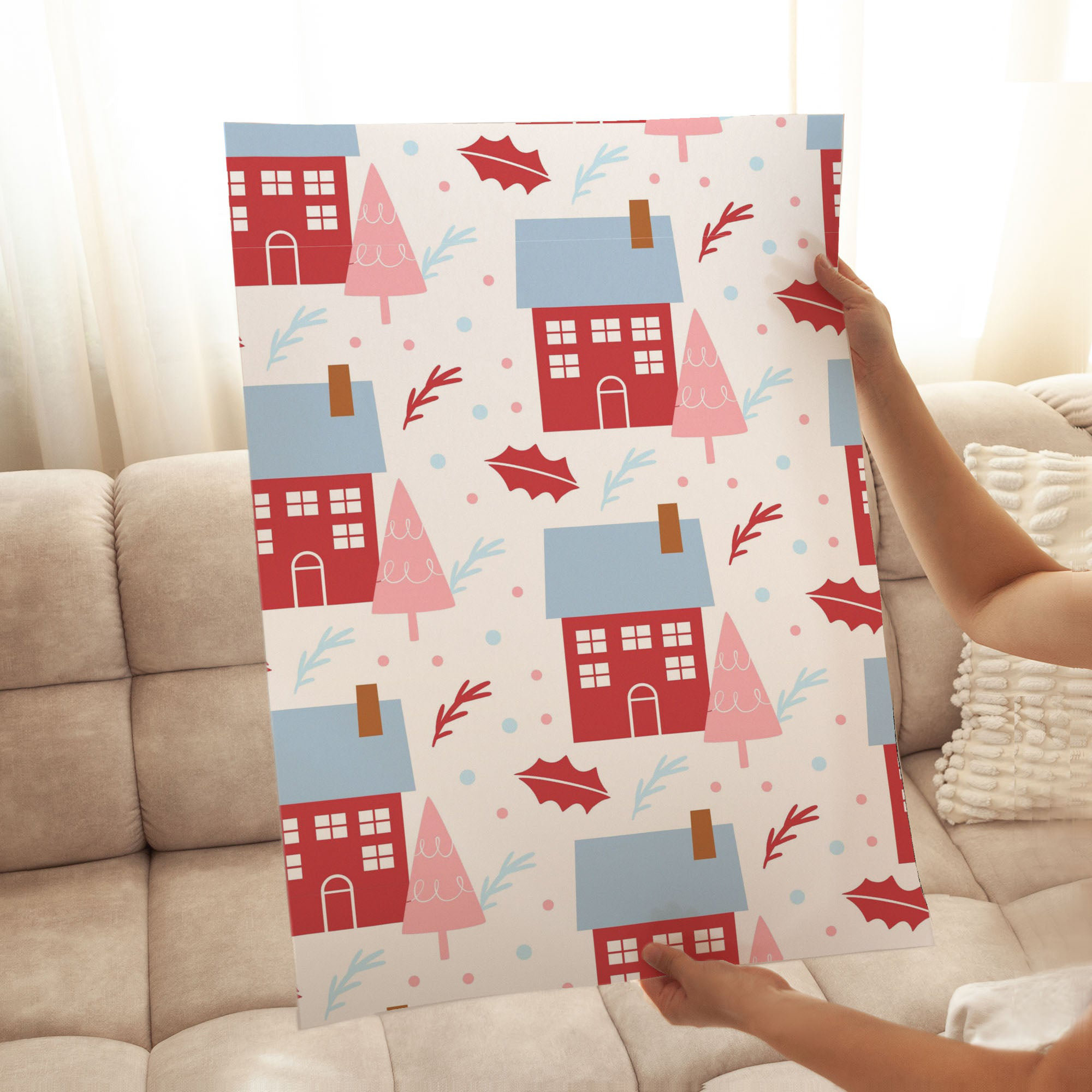 Winston Porter Holiday Christmas House Pattern I Modern Unframed Art ...